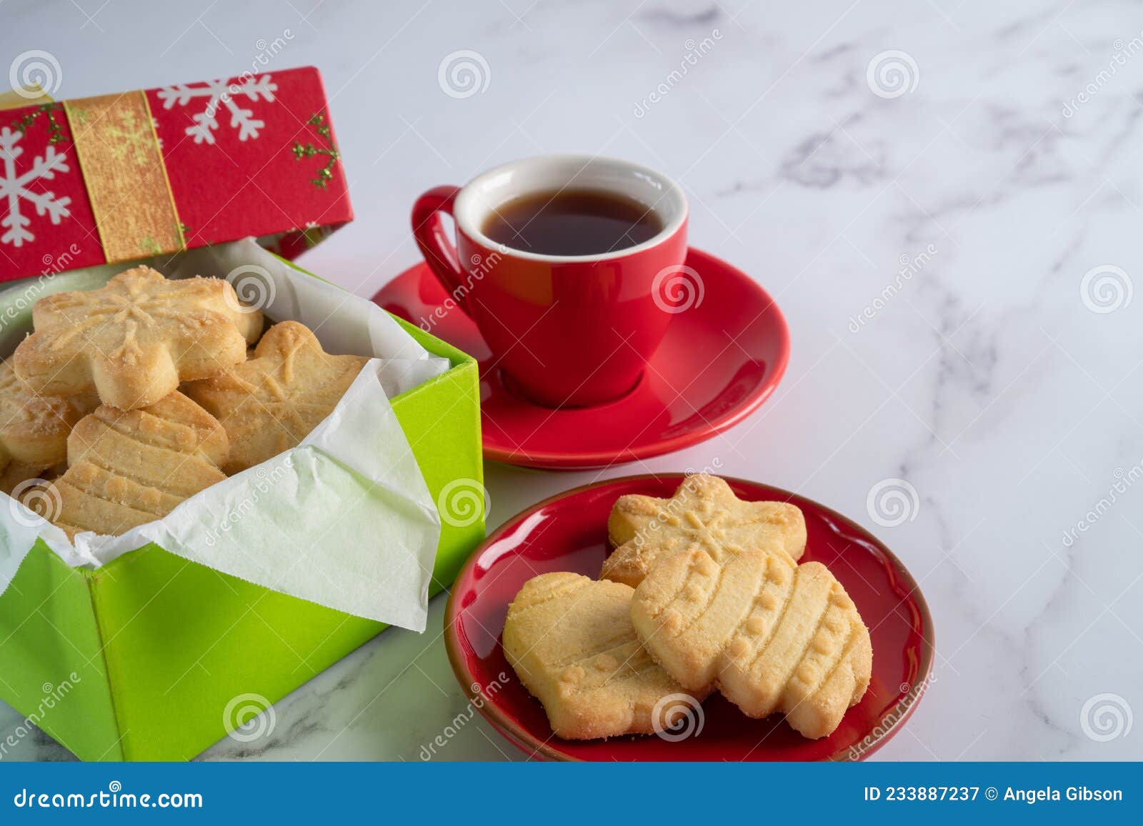 Christmas Shortbread Gift with Tea Stock Image - Image of space ...