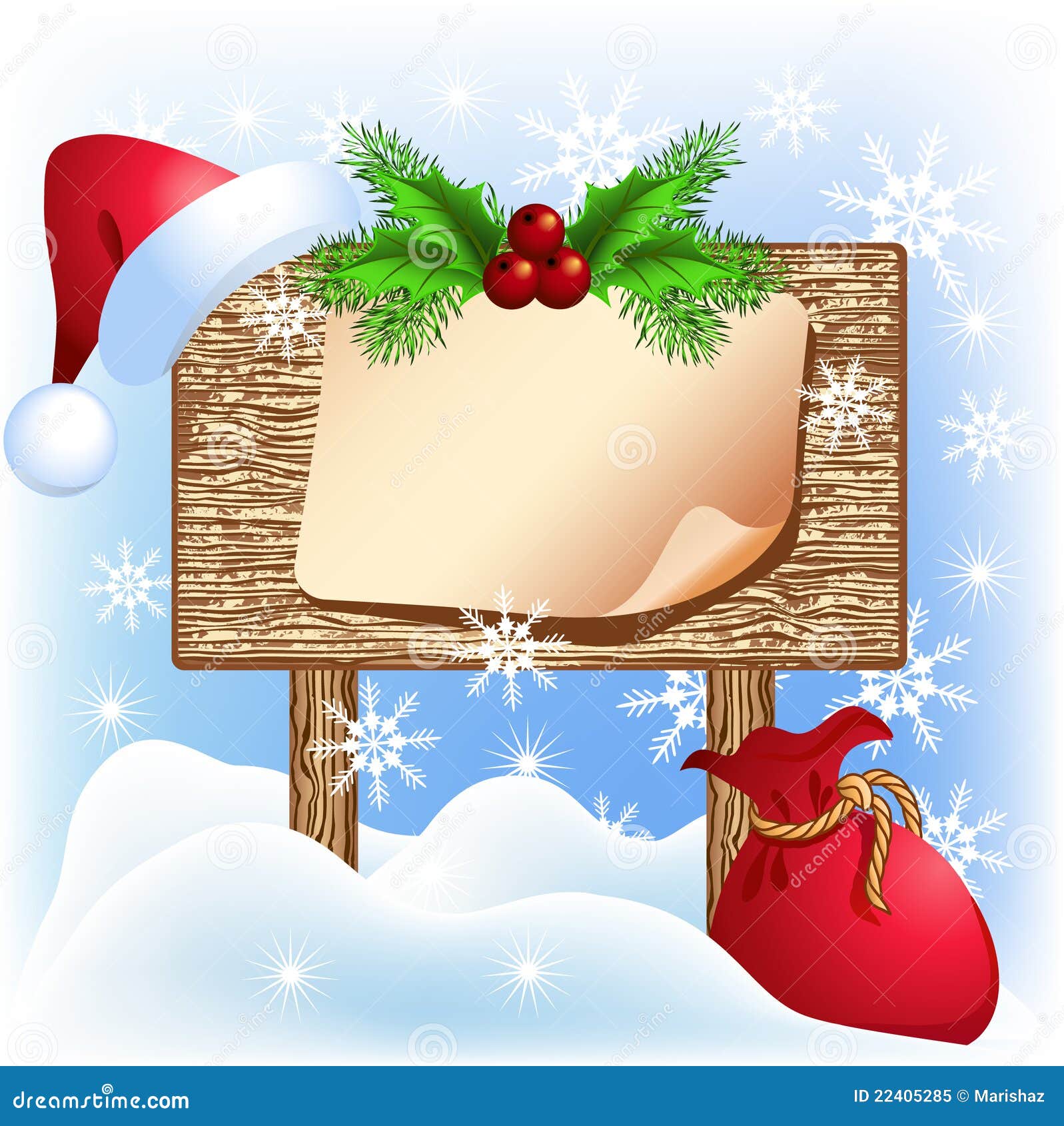 Christmas Signboard with Santa Hat Stock Vector - Illustration of ...