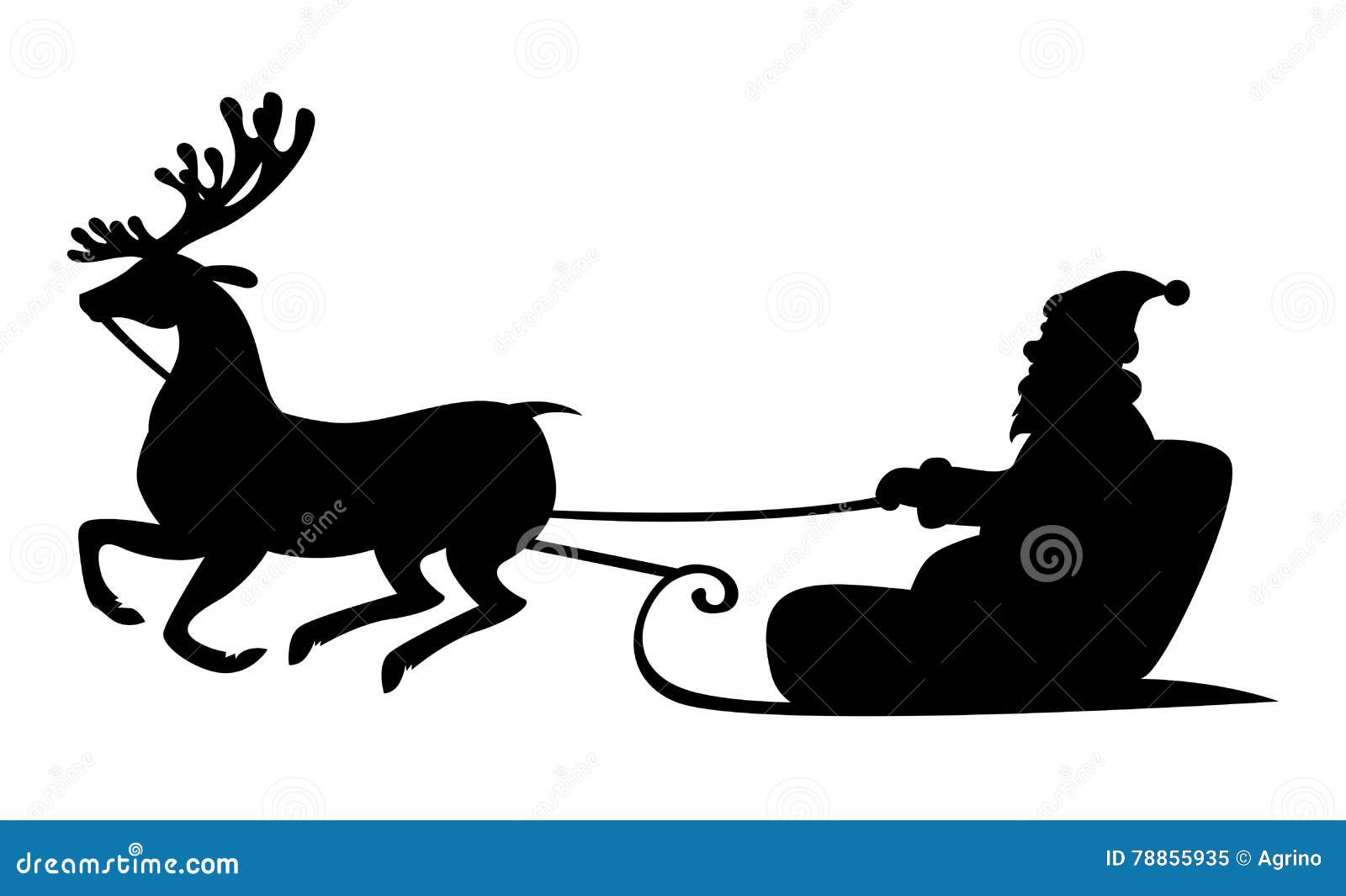 Christmas Silhouette Santa Claus Riding On Reindeer Sleigh Stock Vector