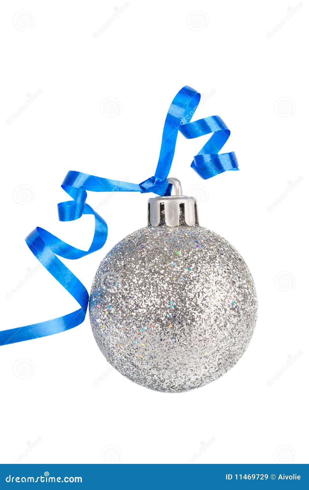 Christmas Silver Ball with Blue Ribbon Stock Image - Image of sphere ...