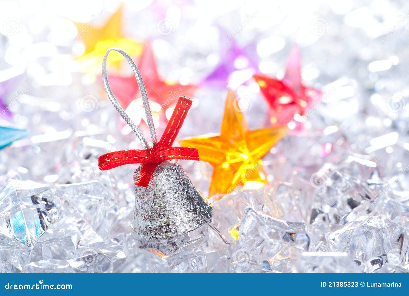 Christmas Silver Bell on Winter Ice Stock Image - Image of christmas ...
