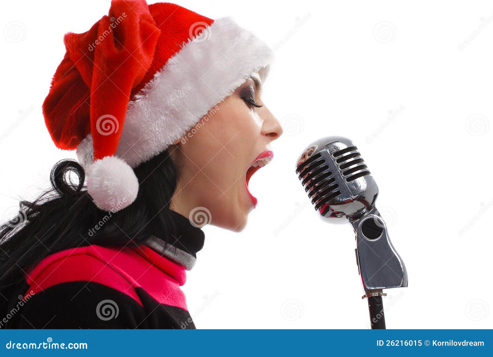Christmas Singer with Microphone Stock Image - Image of rock, lips ...