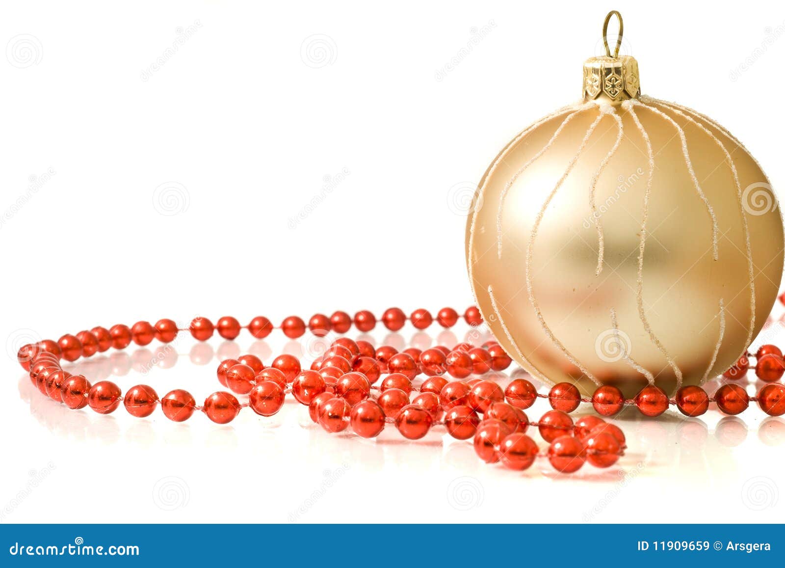 Christmas- Single Decoration Ball with Red Beads Stock Image - Image of ...