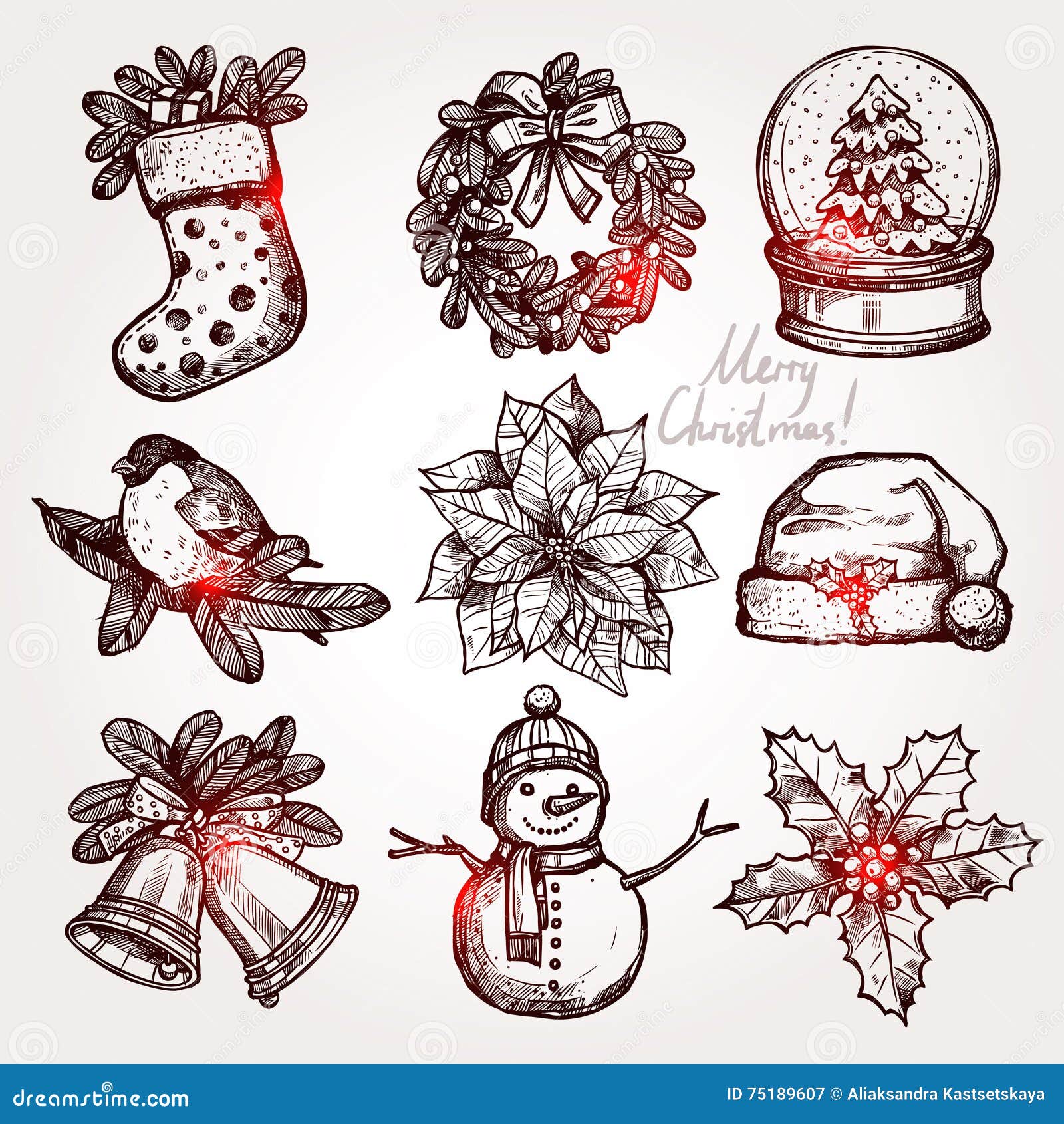 Christmas Sketch Collection Of Attributes And Symbols Cartoon Vector ...