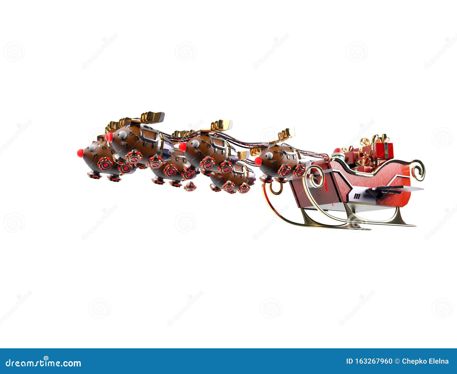 Christmas Sleigh with Six Deer Robots.3d Render Stock Illustration ...