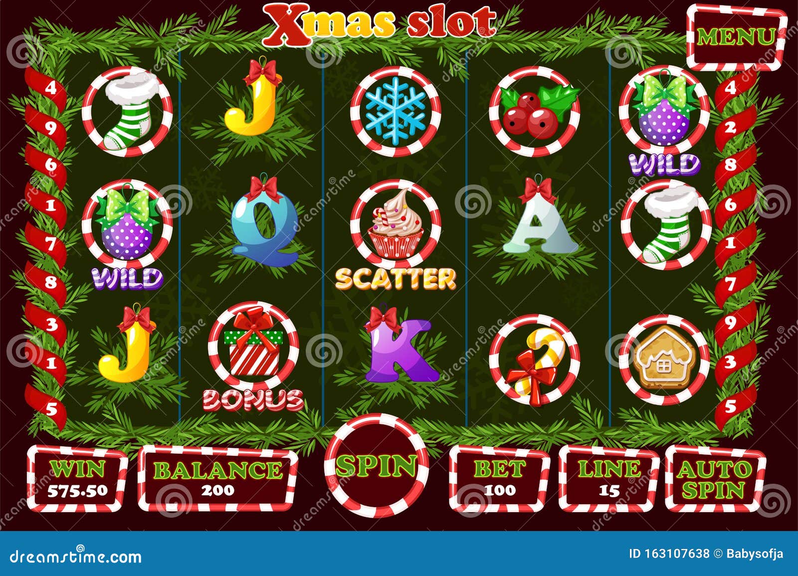 Christmas Slot, Game UI Interface and Icons. Complete Menu for Casino ...
