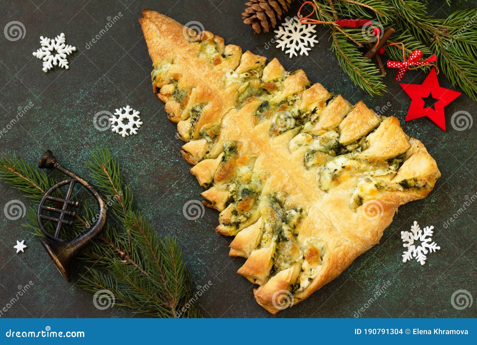 Christmas Snack Menu. Pizza Christmas Tree with Mozzarella Stock Photo ...
