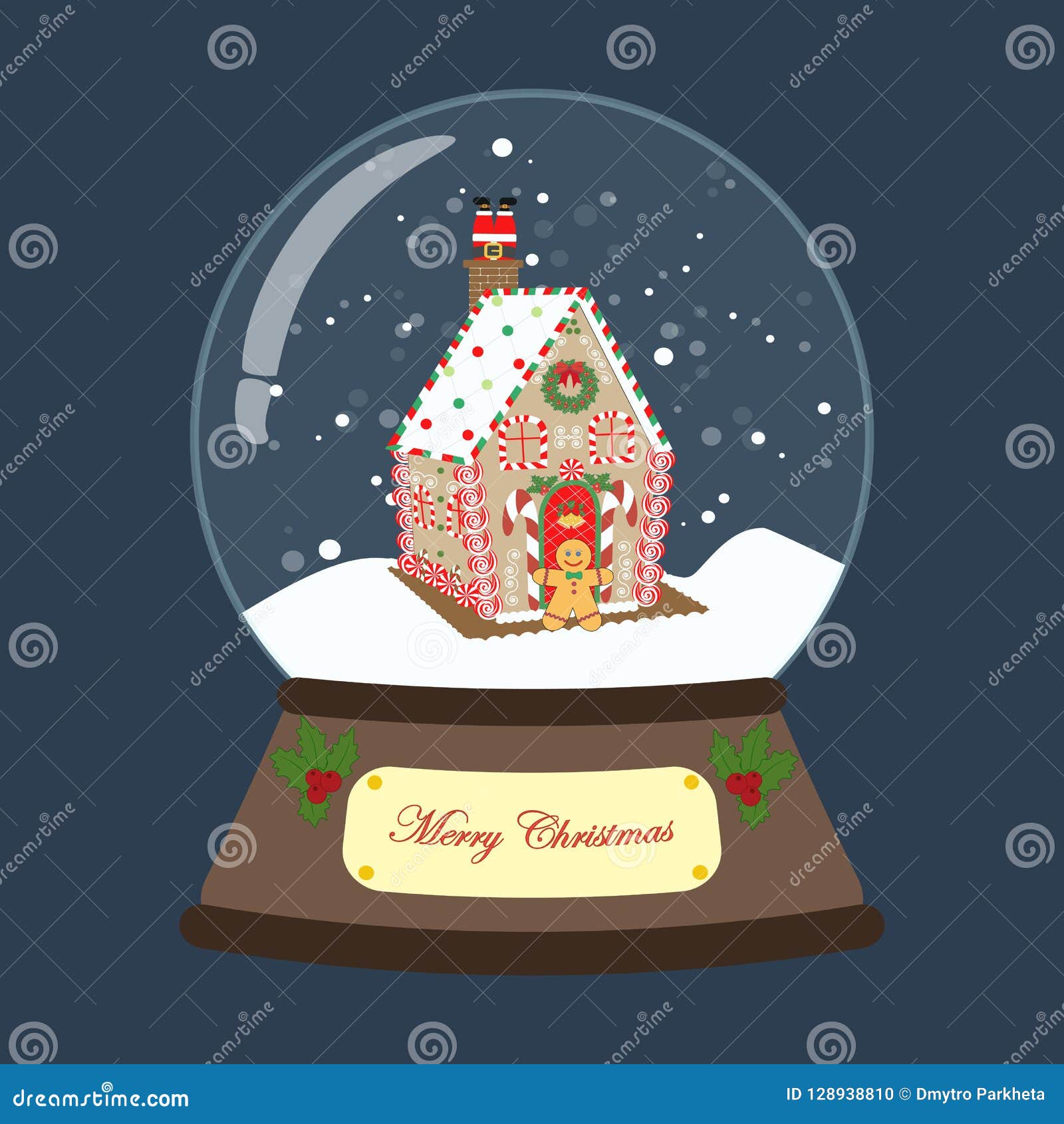 Christmas Snow Globe with Gingerbread House Illustration Stock Vector ...