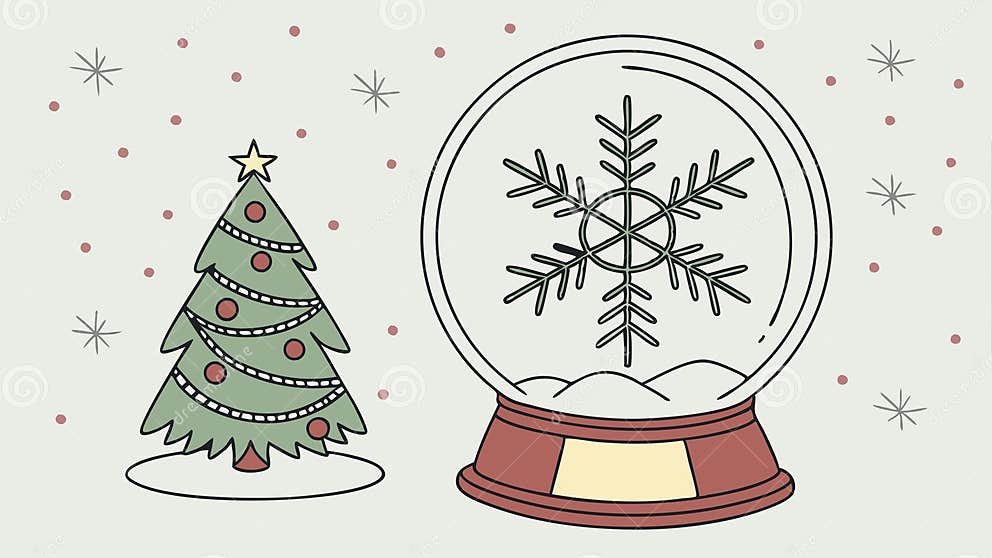 Christmas Snow Globe Snowflake with Snowfall. Christmas Tree Inside ...