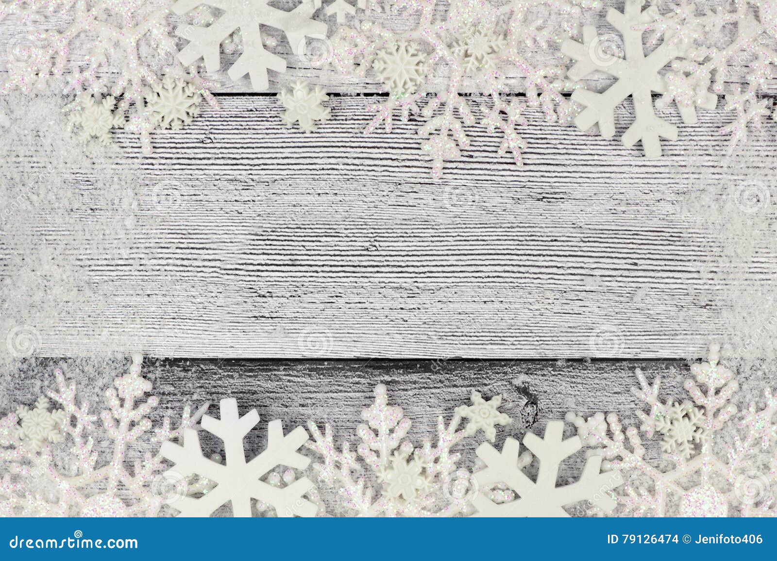 Christmas Snowflake Double Border with Snow Frame on White Wood Stock ...