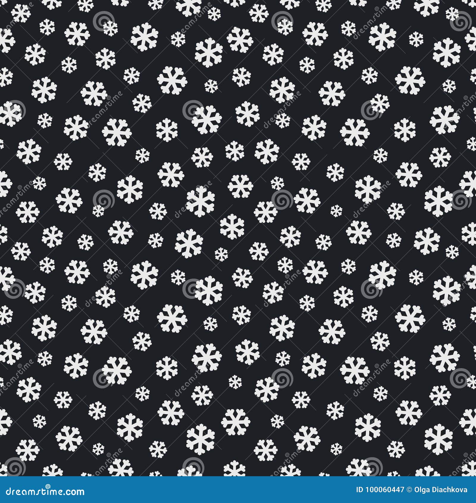 Christmas Snowflake Seamless Pattern White Color on Black Background ...