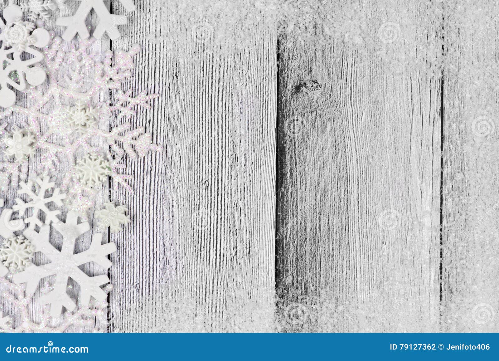 Christmas Snowflake Side Border with Snow Frame on White Wood Stock ...