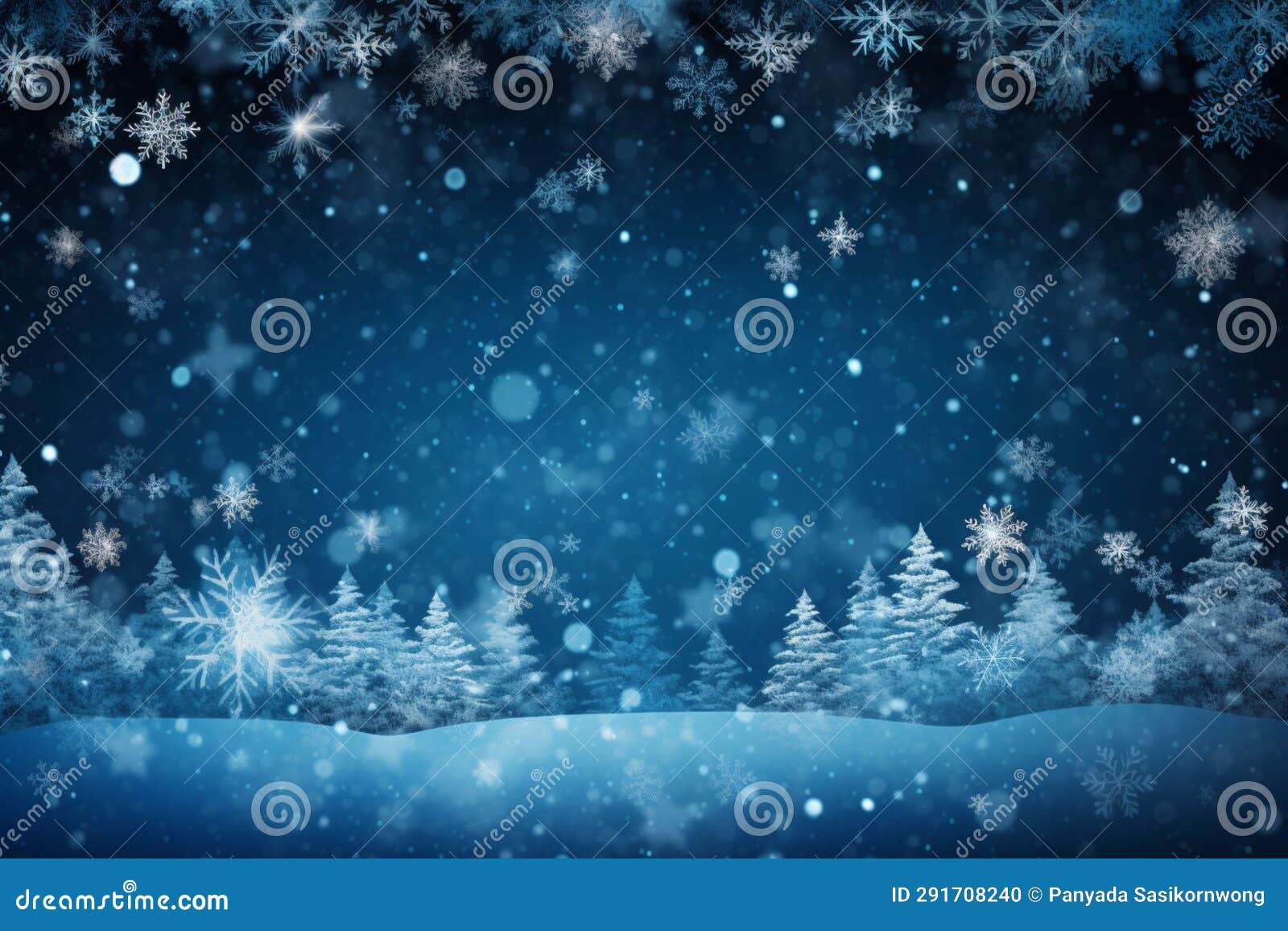 Christmas Snowflake Sparkle Night with Xmas Pine Trees in the ...