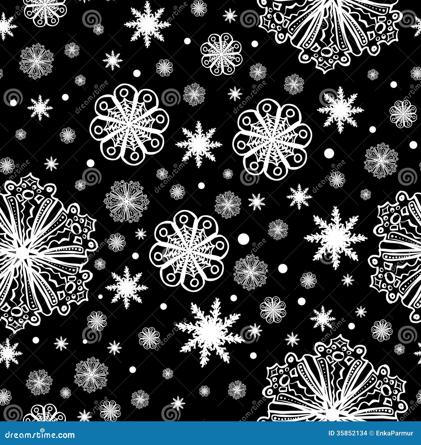 Christmas Snowflakes on Black Seamless Pattern Stock Vector ...
