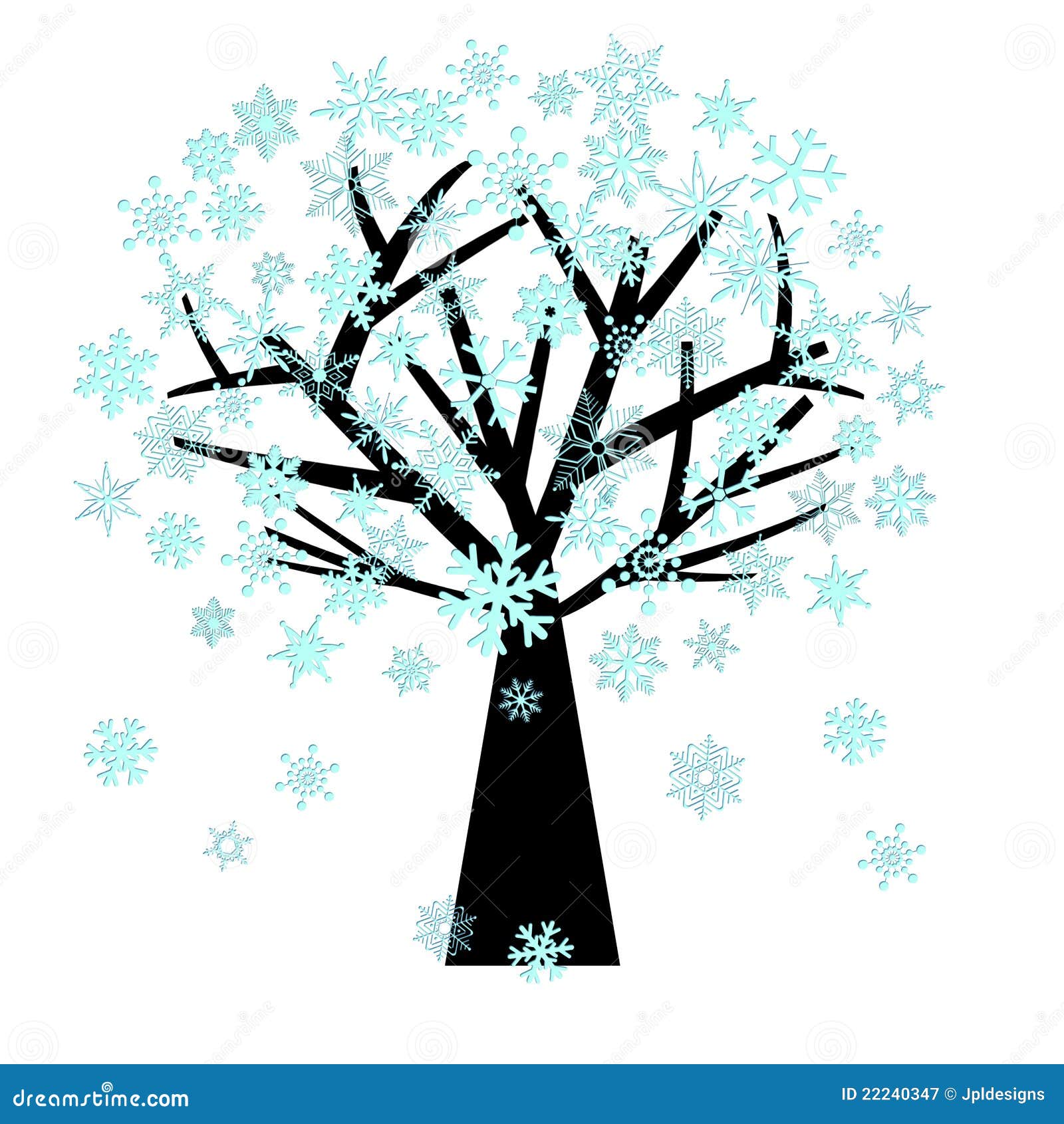 Christmas Snowflakes on Tree in Winter Stock Illustration ...