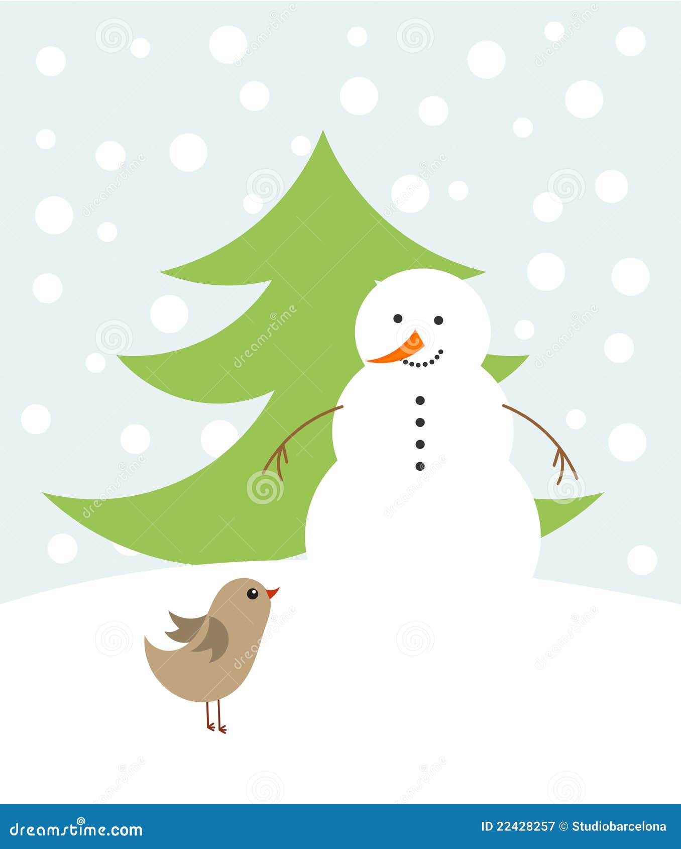Christmas snowman and bird stock vector. Illustration of grey - 22428257