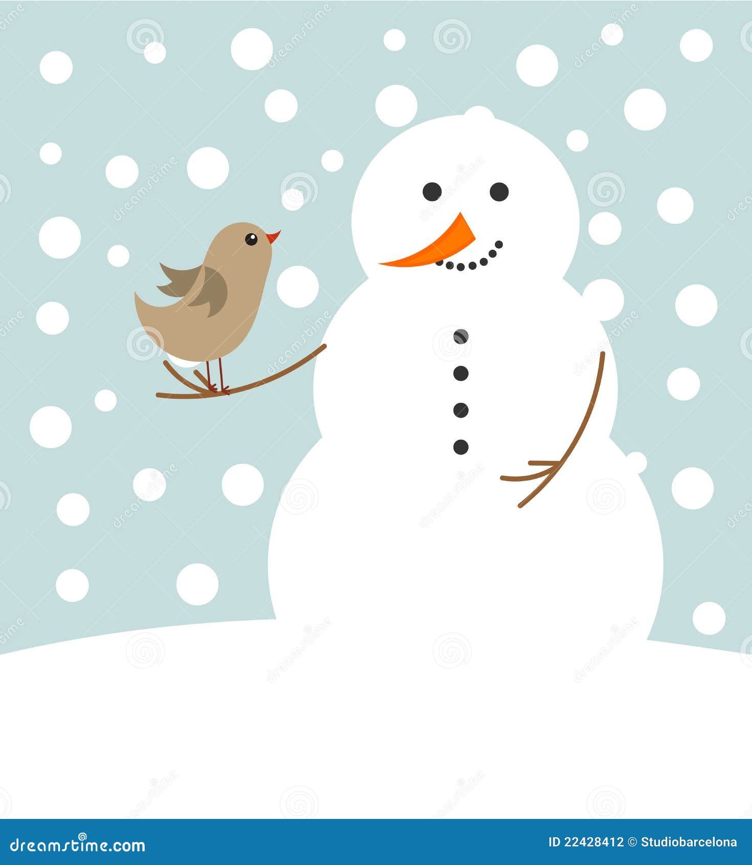 Christmas snowman and bird stock vector. Illustration of jolly - 22428412