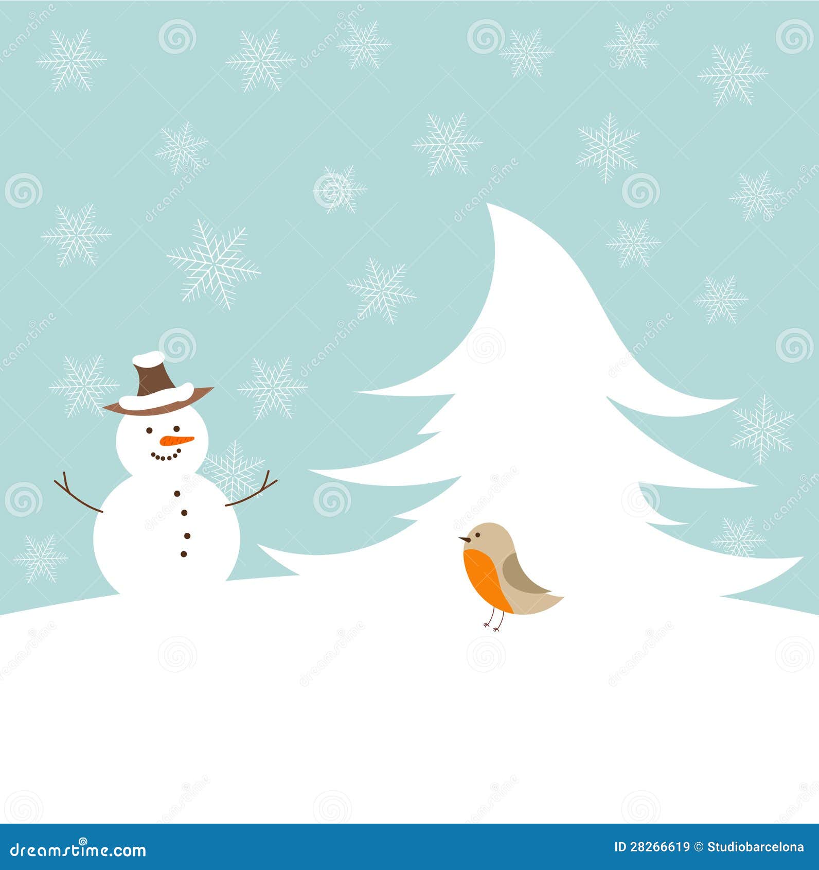 Christmas snowman and bird stock vector. Illustration of abstract ...