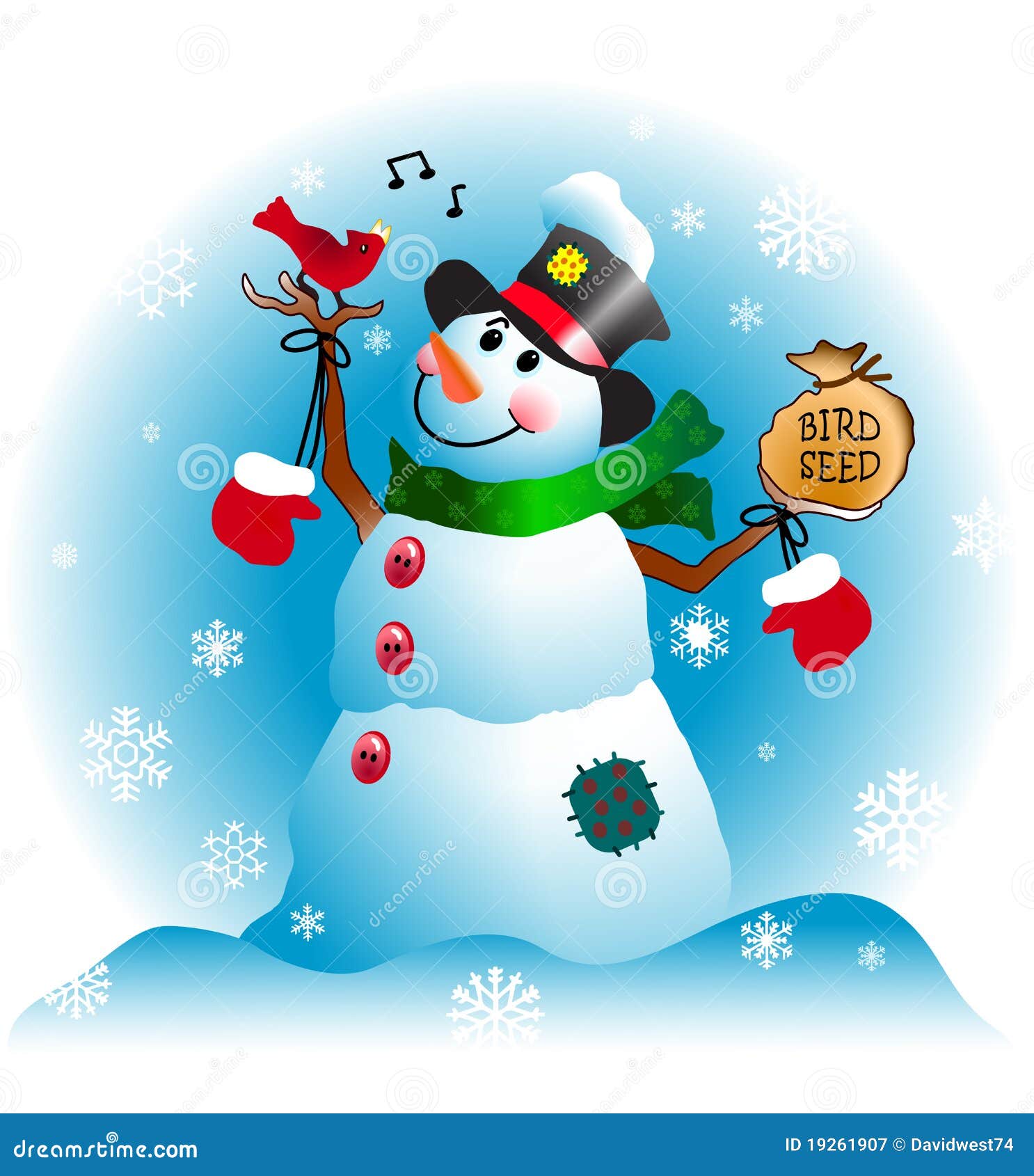 Christmas Snowman with Cardinal Stock Illustration - Illustration of ...