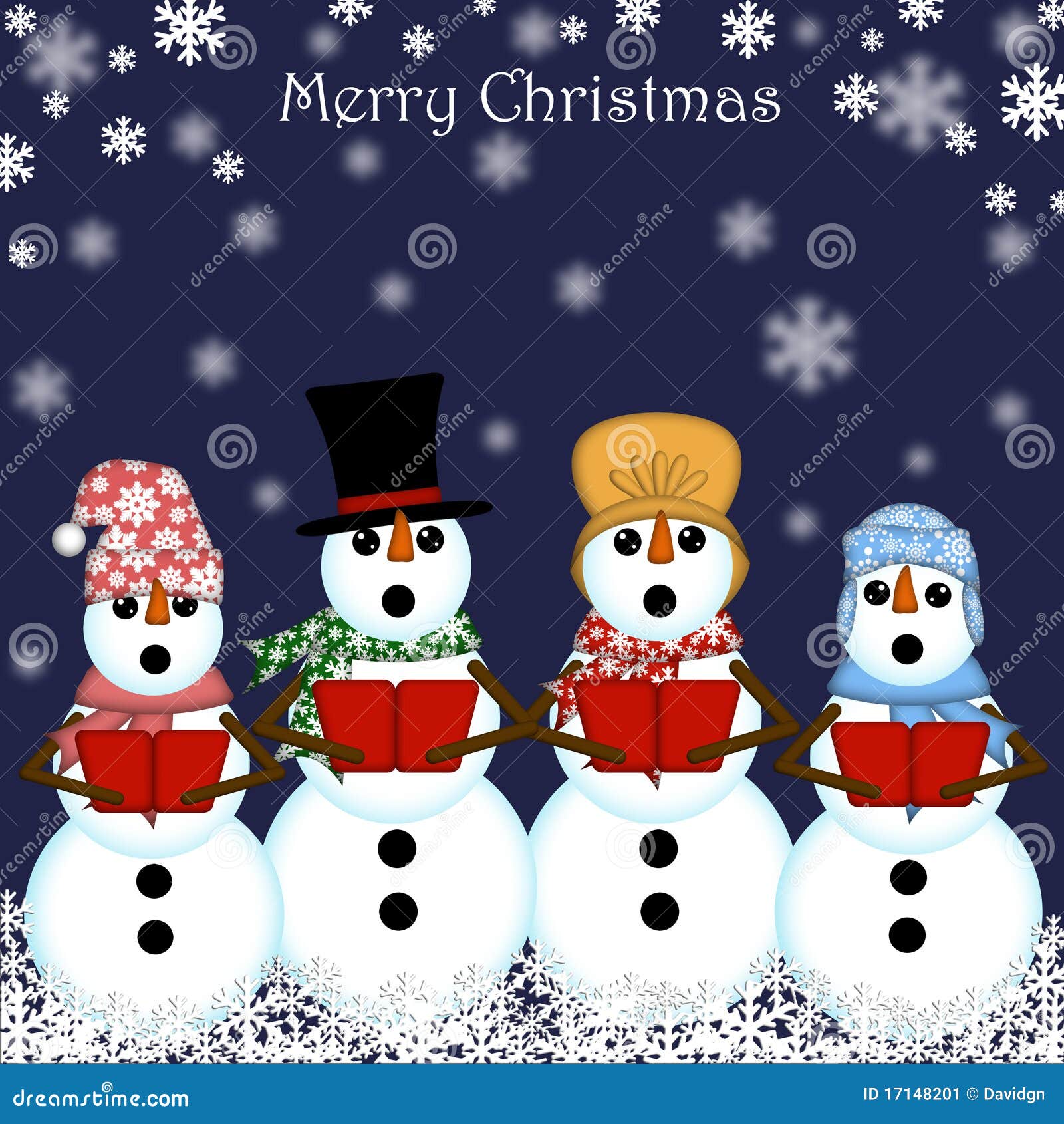 Christmas Snowman Carolers Singing Stock Illustration - Illustration of ...