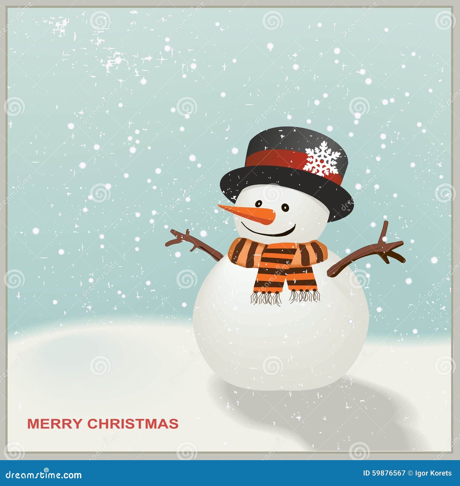 Christmas Snowman with Hat and Striped Scarf Stock Illustration ...