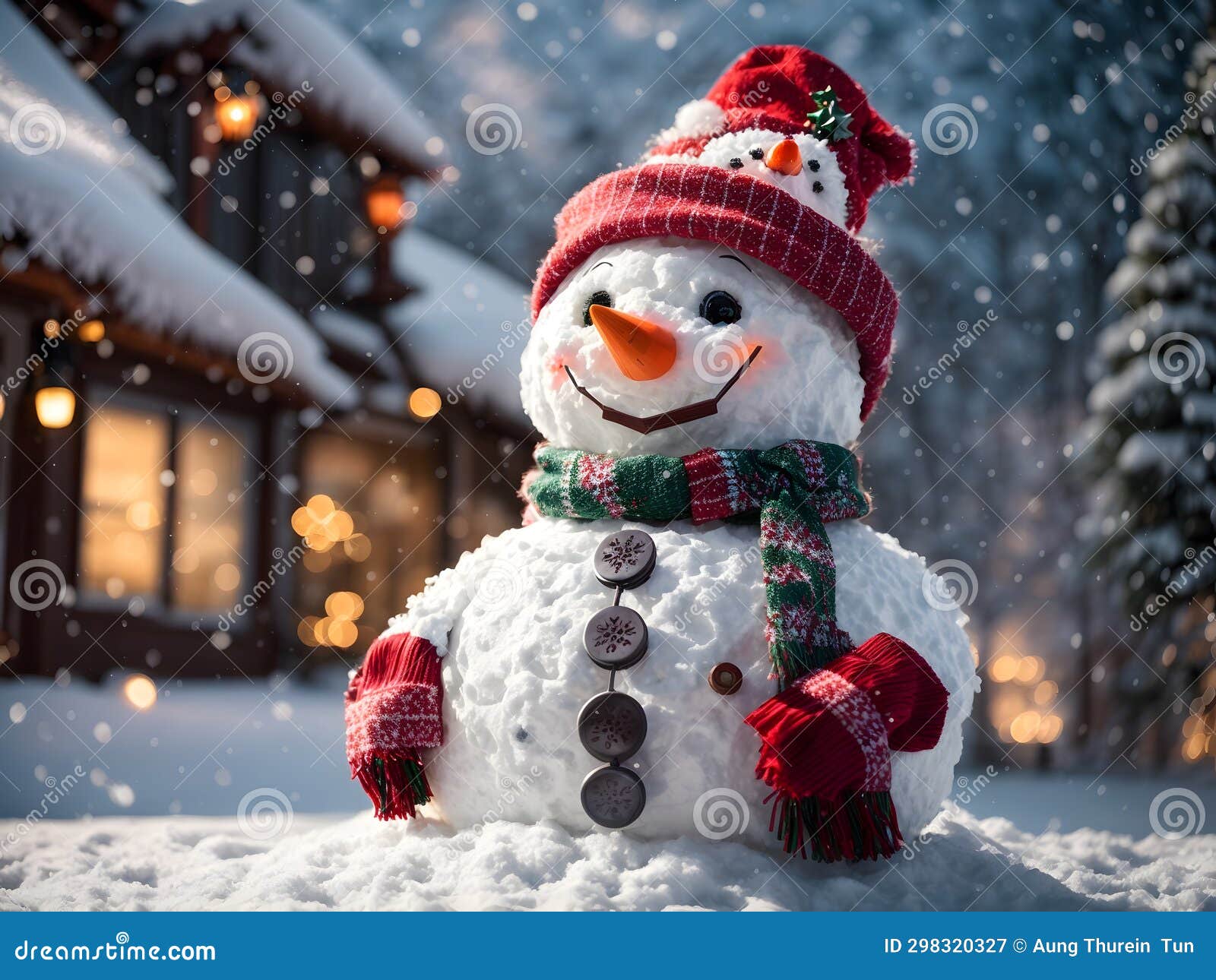 Christmas Snowman in the Snow Field Stock Image - Image of traditional ...