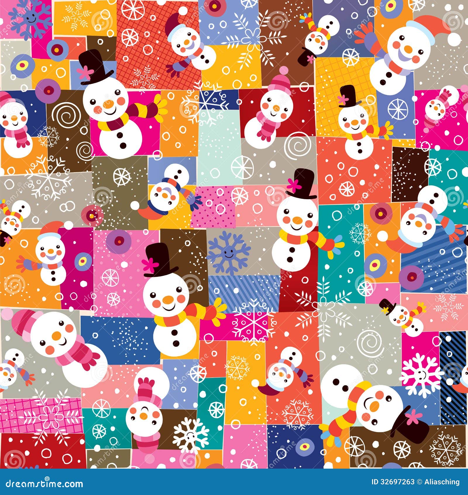 Christmas Snowman & Snowflakes Collage Pattern Stock Vector ...