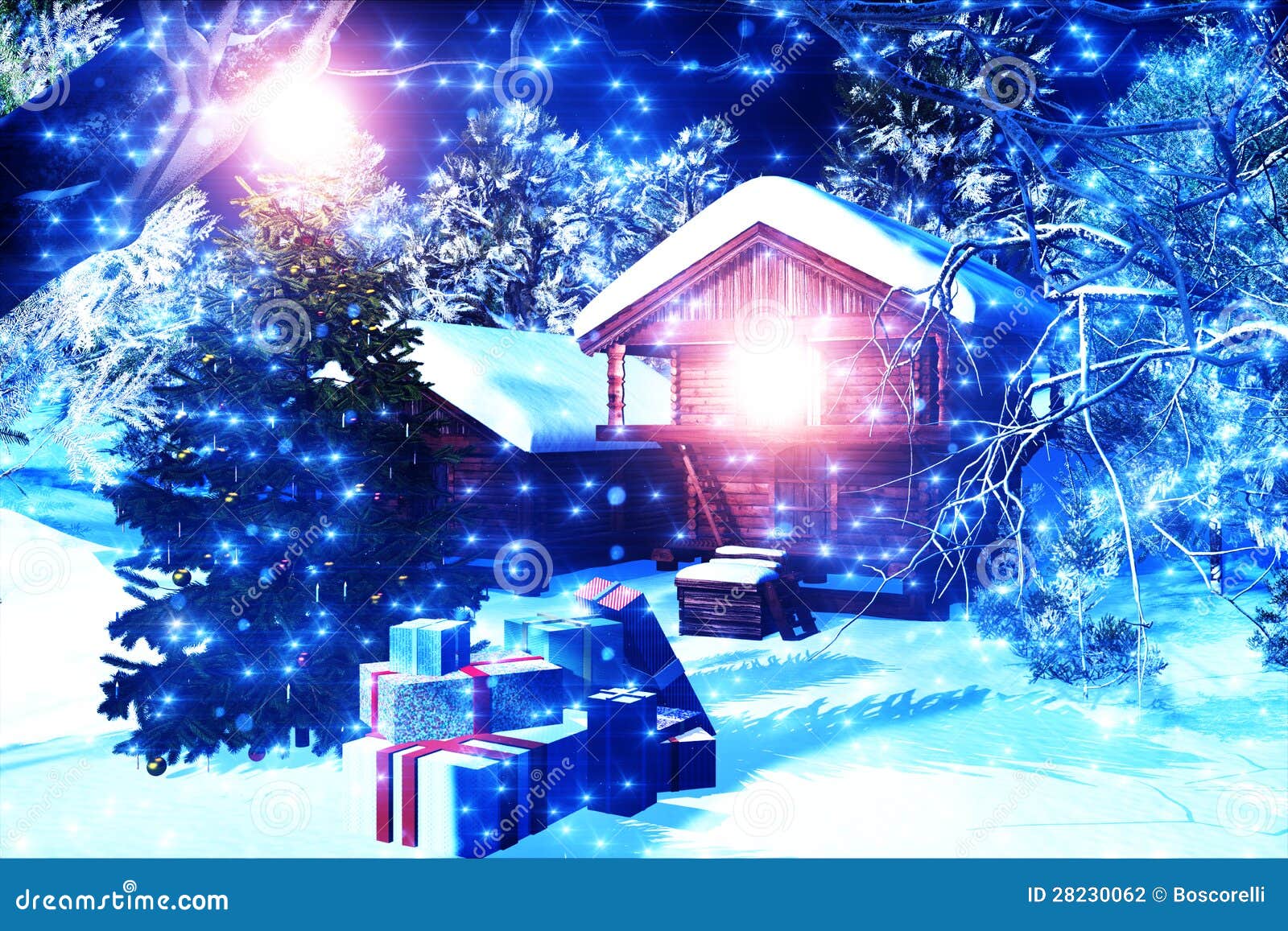 Christmas Snowy Forest 3D Render 1 Stock Illustration - Illustration of ...