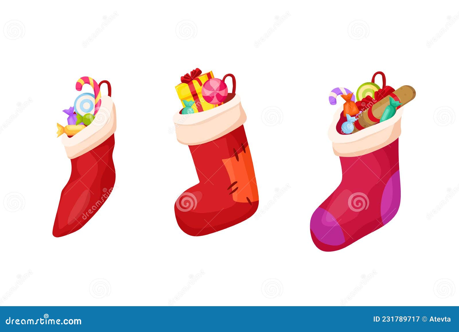 A Christmas Sock Filled with Sweets. Vector Cartoon Illustration Stock ...