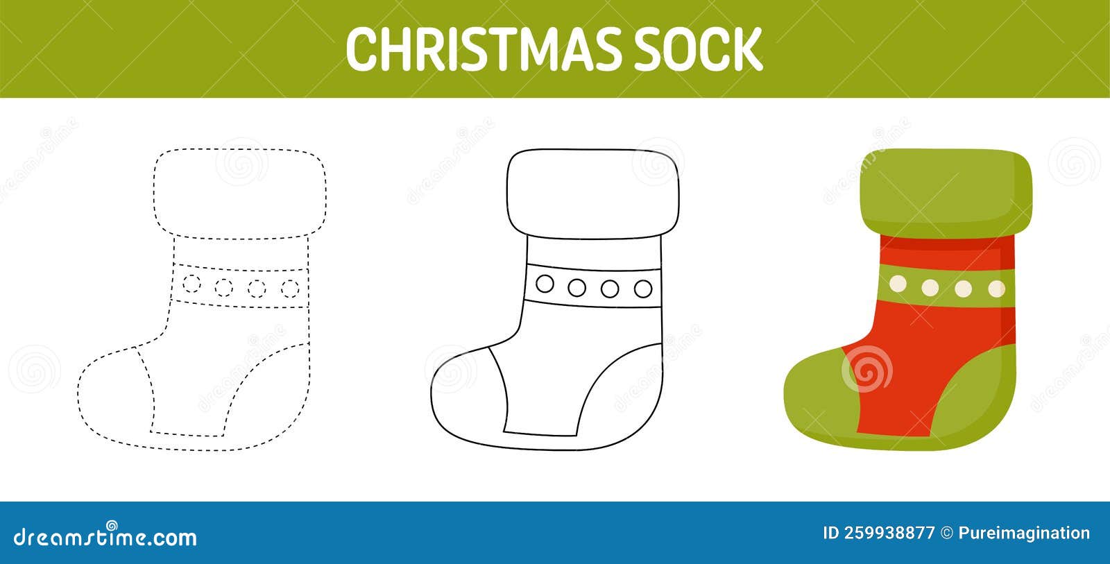 Christmas Sock Tracing and Coloring Worksheet for Kids Stock Vector ...