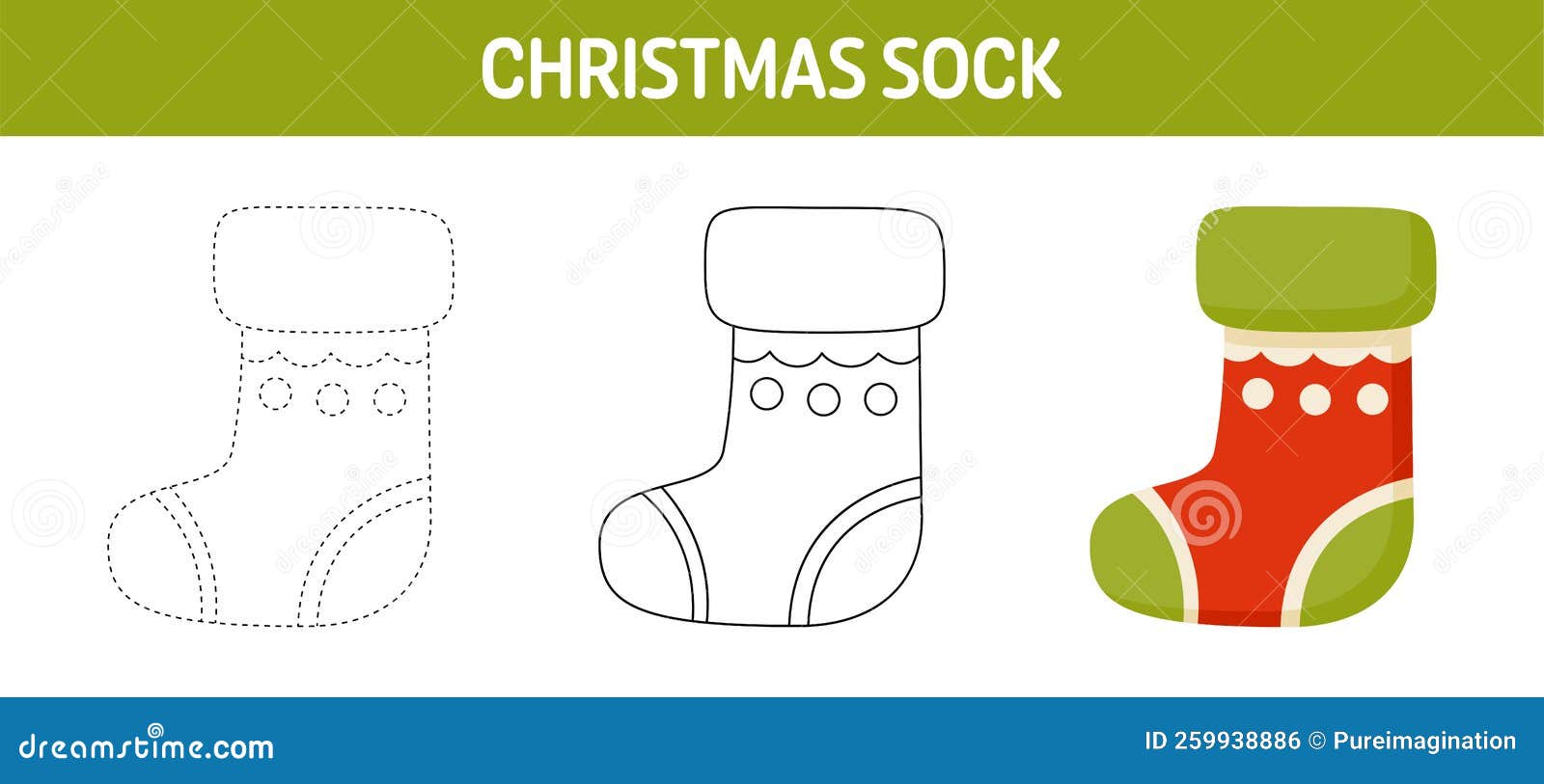 Christmas Sock Tracing and Coloring Worksheet for Kids Stock Vector ...