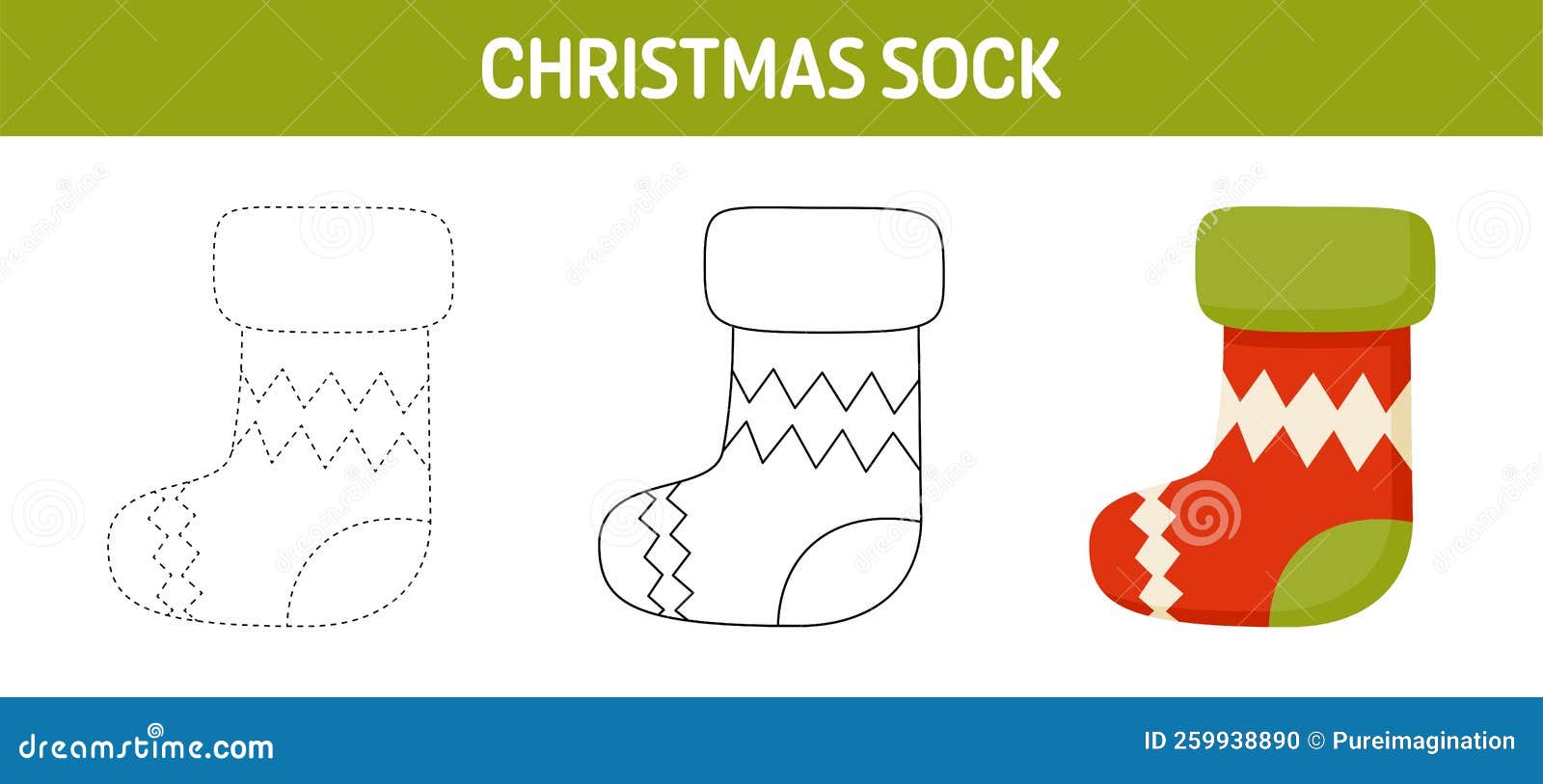 Christmas Sock Tracing and Coloring Worksheet for Kids Stock Vector ...