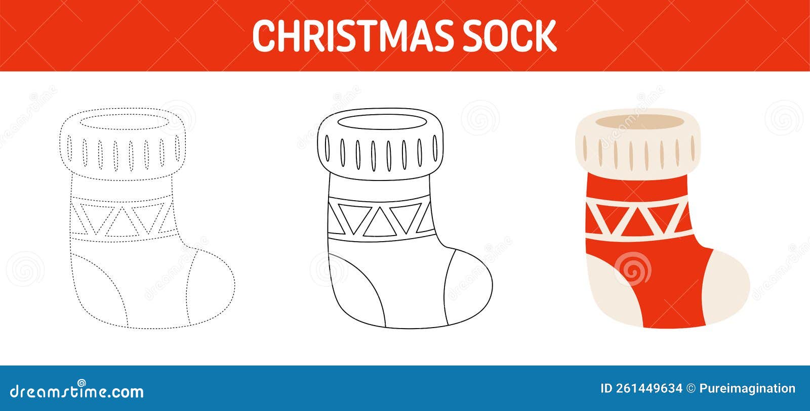 Christmas Sock Tracing and Coloring Worksheet for Kids Stock Vector ...