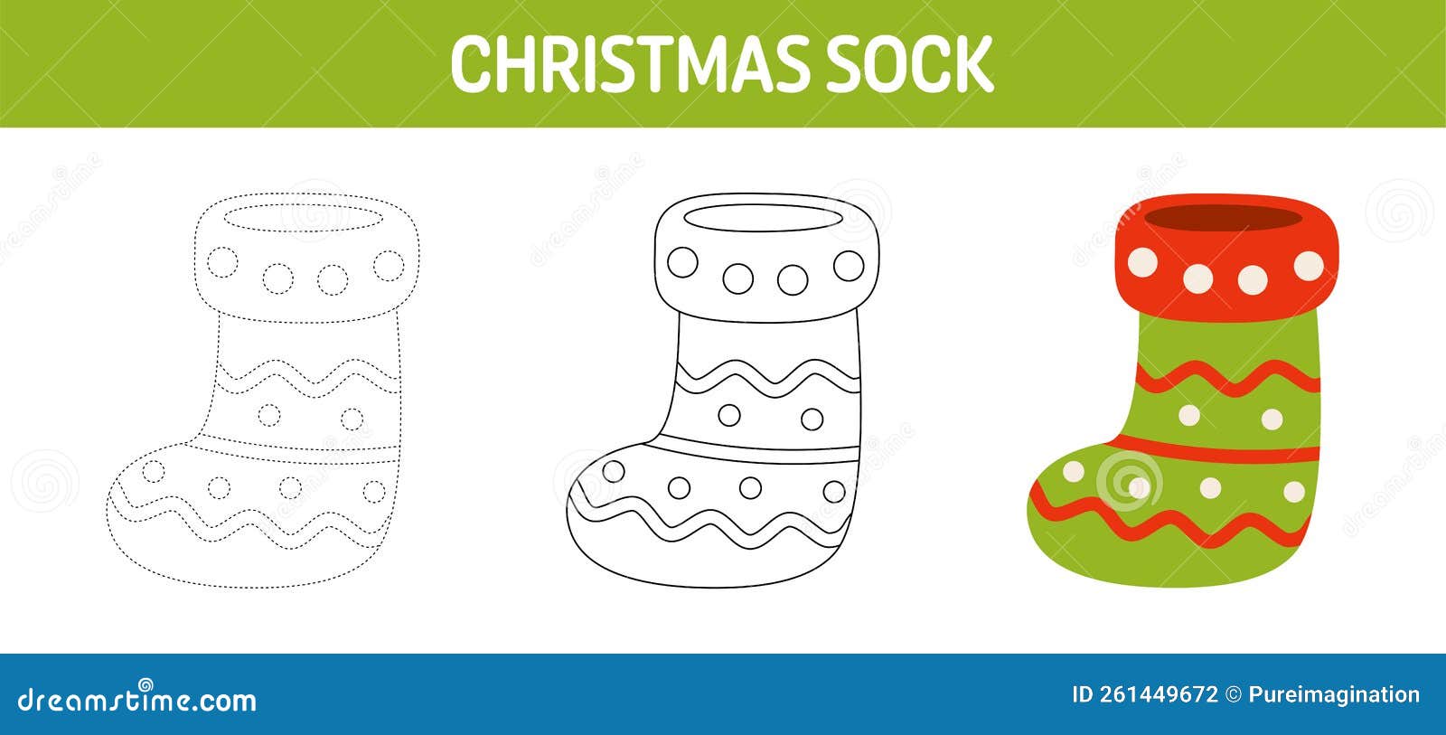 Christmas Sock Tracing and Coloring Worksheet for Kids Stock Vector ...