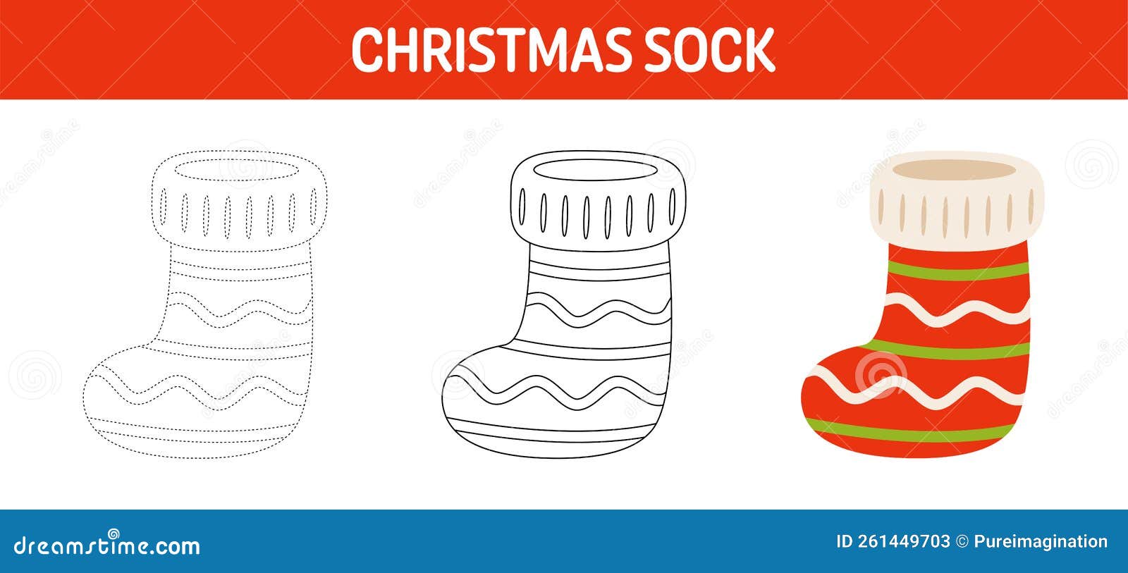 Christmas Sock Tracing and Coloring Worksheet for Kids Stock Vector ...