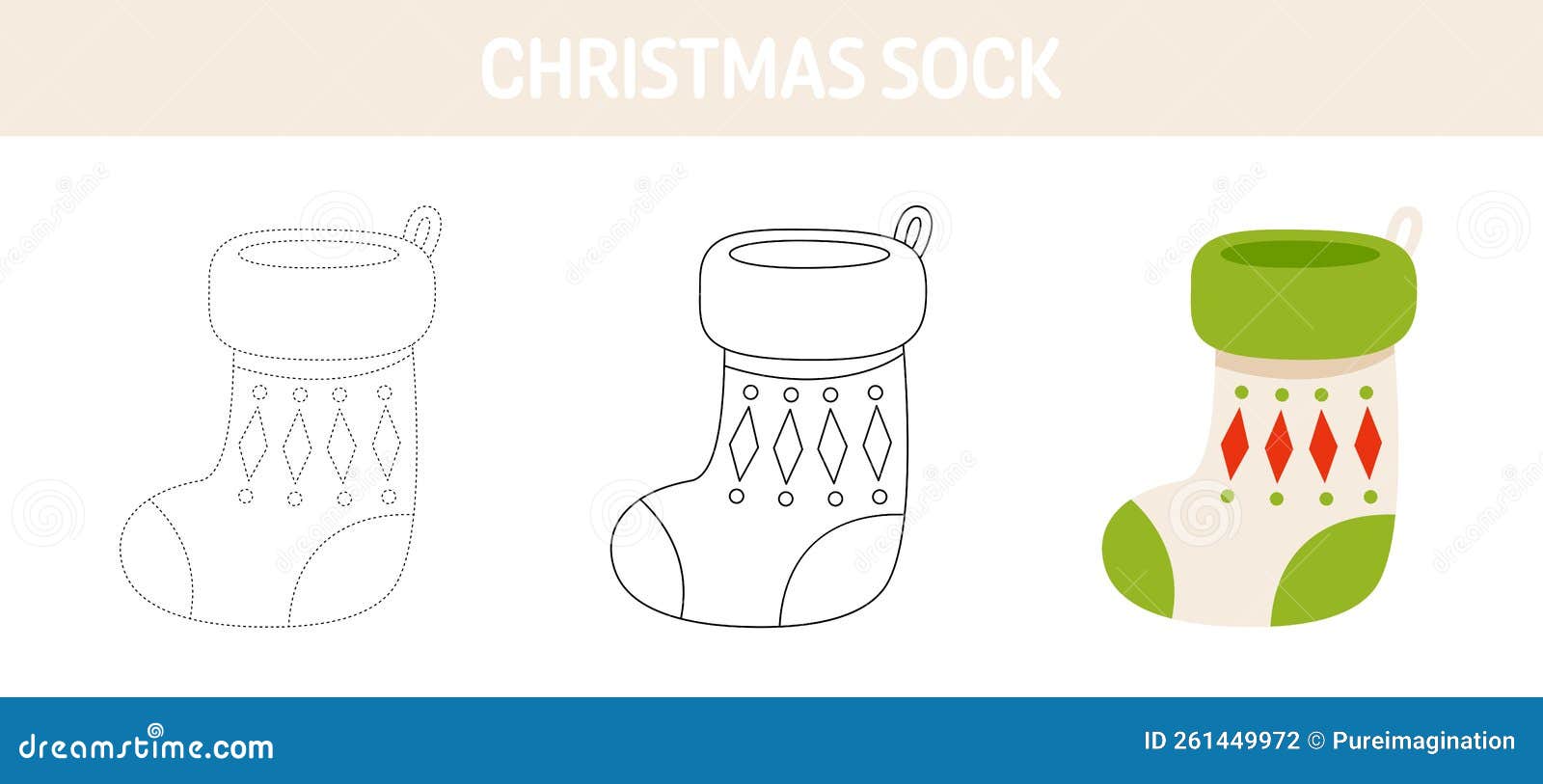 Christmas Sock Tracing and Coloring Worksheet for Kids Stock Vector ...