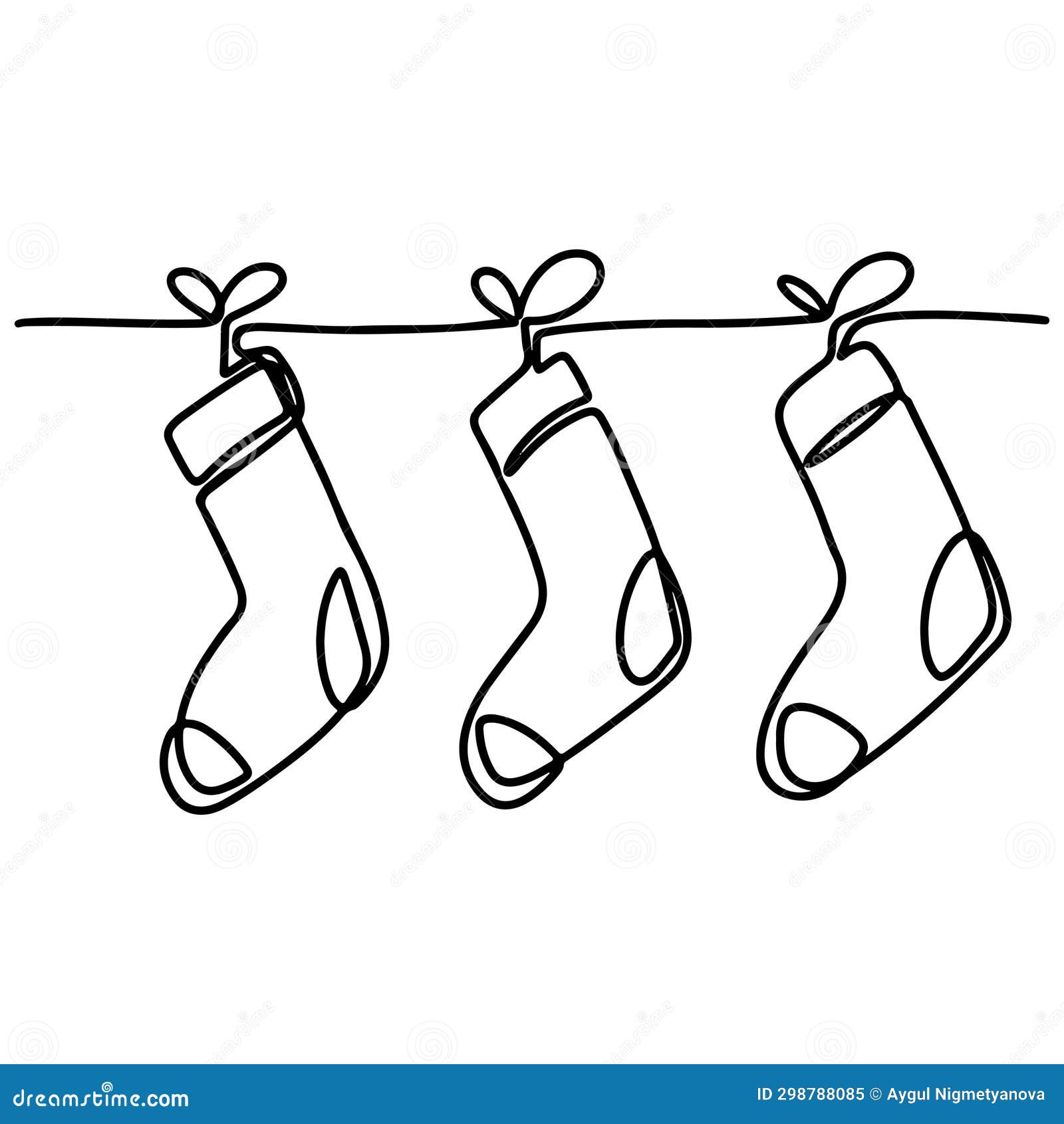 Christmas Socks Garland In Single Line Style One Continuous Line