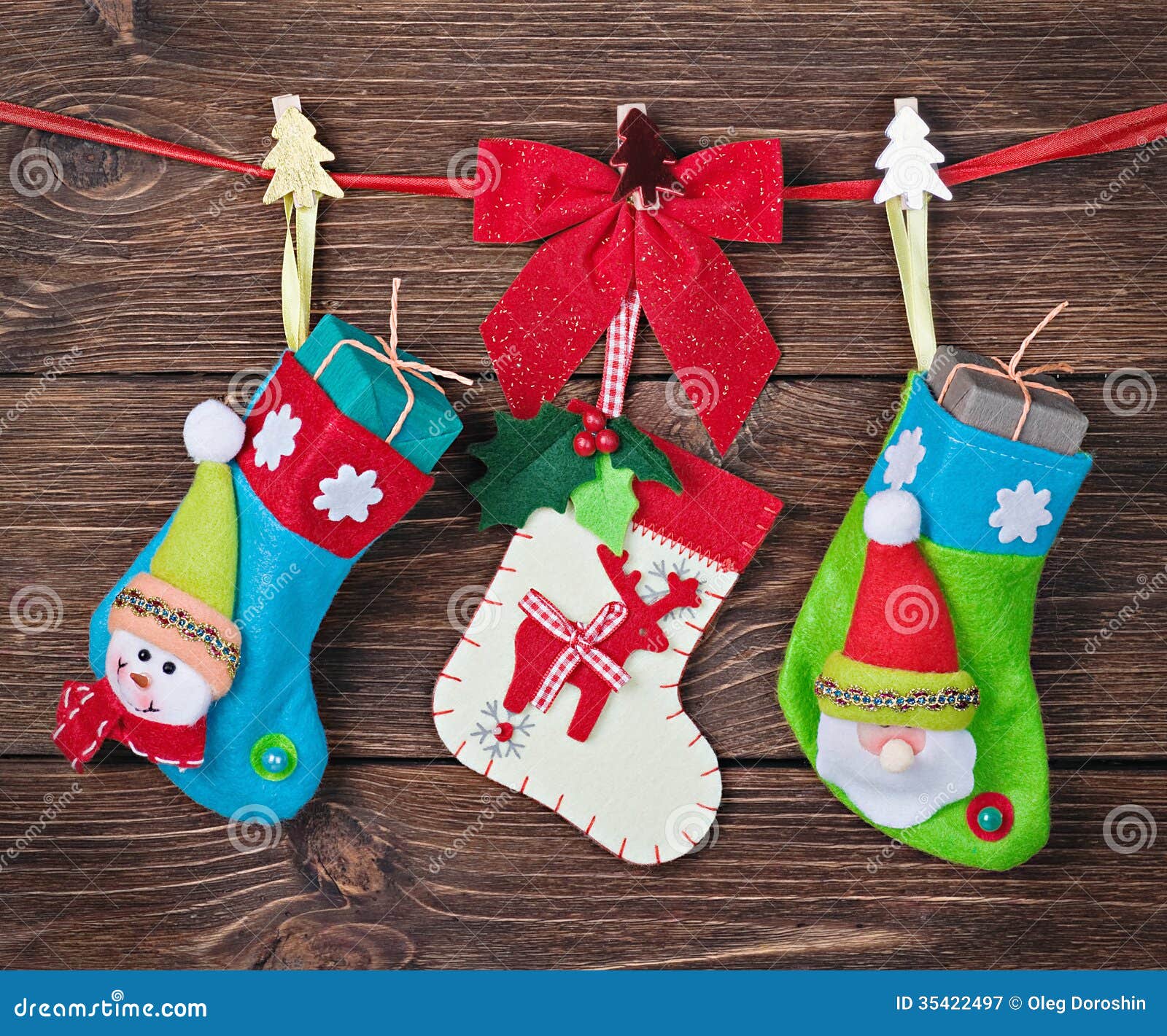 Christmas Socks with Gifts Hanging Stock Image - Image of festive ...