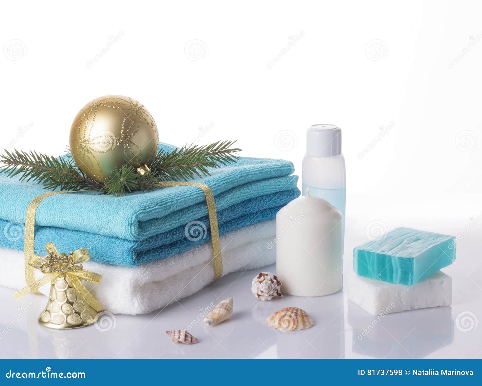 Christmas Spa Set Isolated on White Background Stock Photo - Image of ...