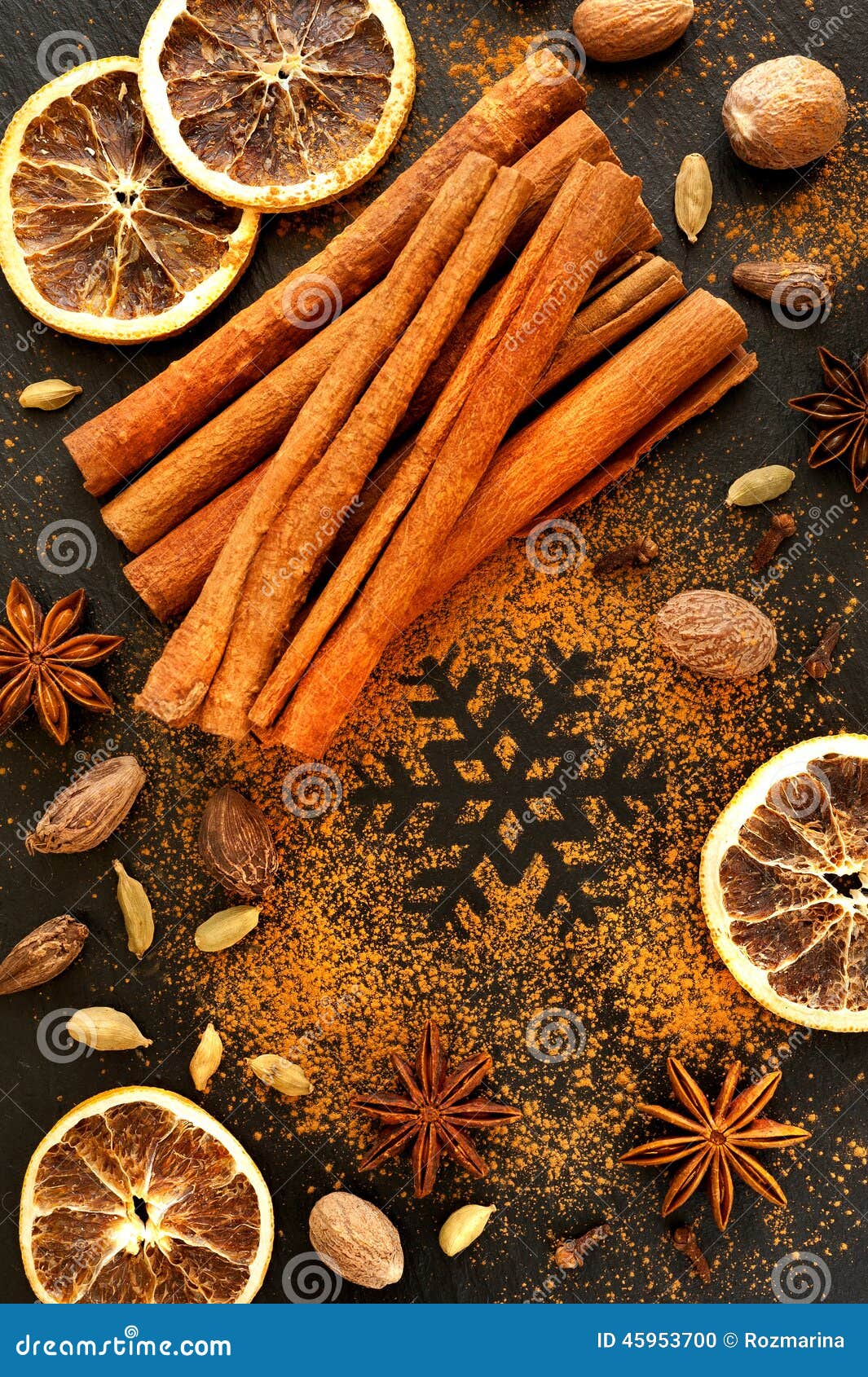 Christmas Spices on Black Background Stock Photo - Image of ingredients ...