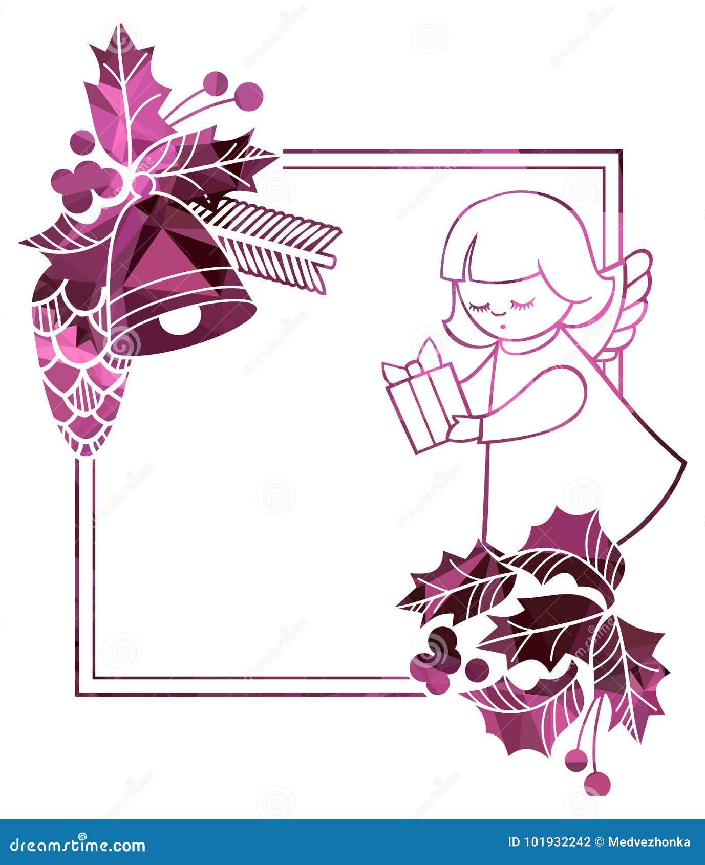 Christmas Square Sparkling Frame with Cute Angels Stock Vector ...