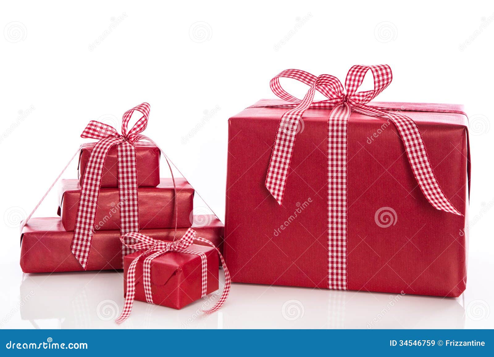 Christmas: Stack of Red Gift Boxes with Bow and Ribbon, Isolated Stock ...