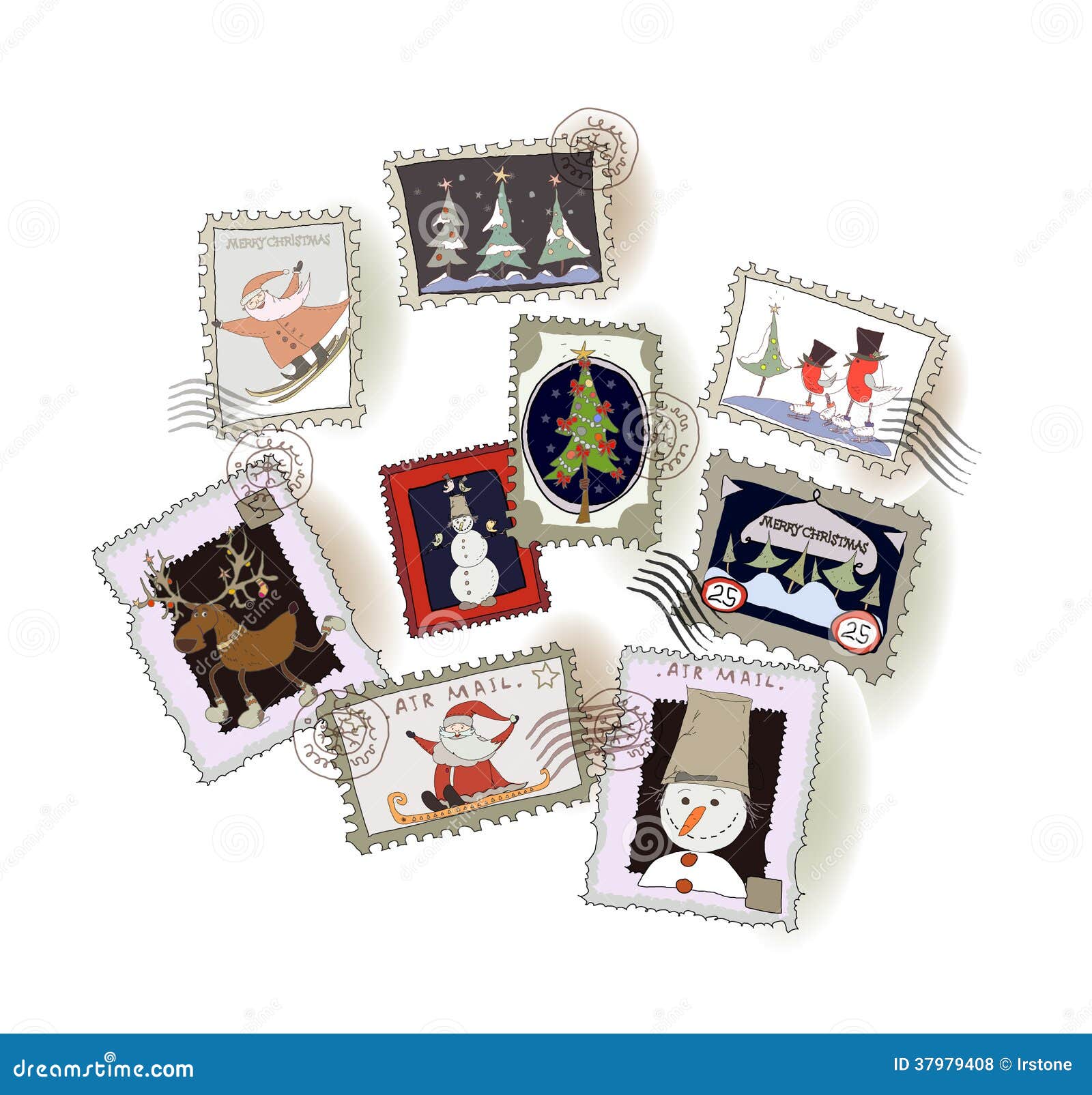 Christmas Stamps Collection Stock Vector - Illustration of berries ...