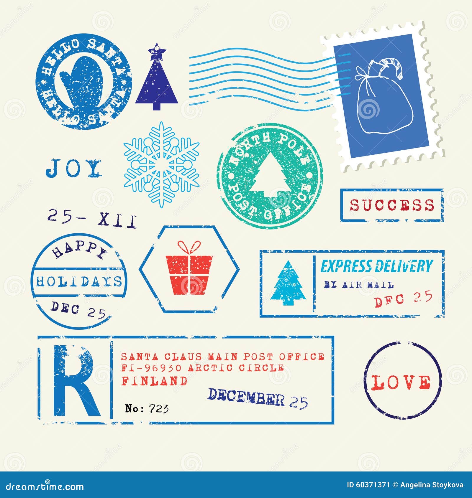 Christmas Stamps set stock vector. Illustration of message - 60371371