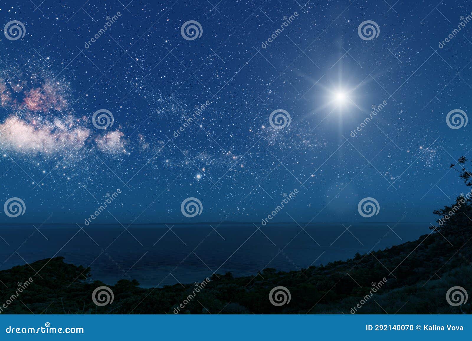 Christmas Star Shines at Night Over the Mountains of Bethlehem Stock ...