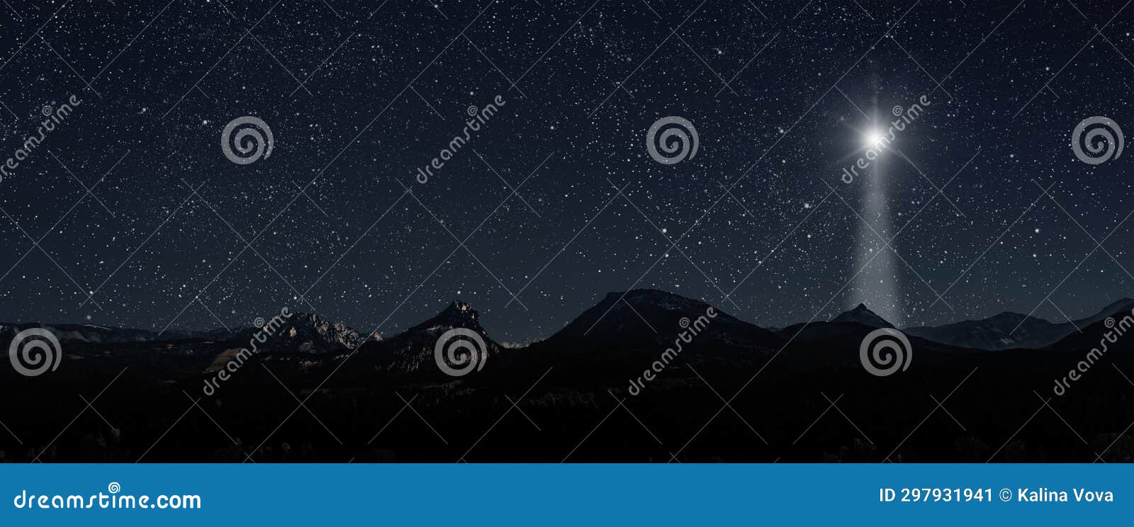 Christmas Star Shines at Night Over the Mountains of Bethlehem Stock ...