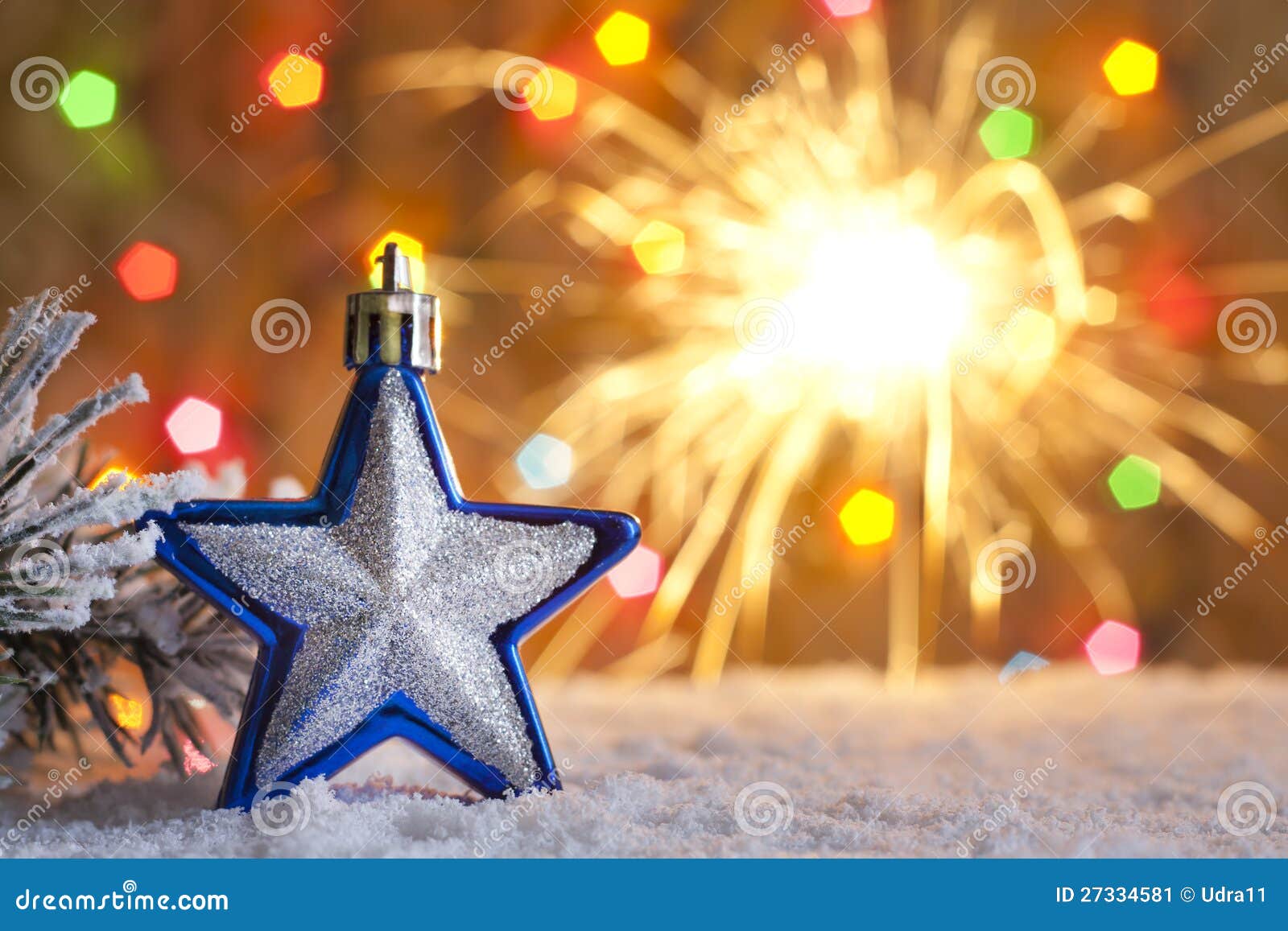 Christmas Star on Snow and Sparklers Stock Image - Image of decoration ...