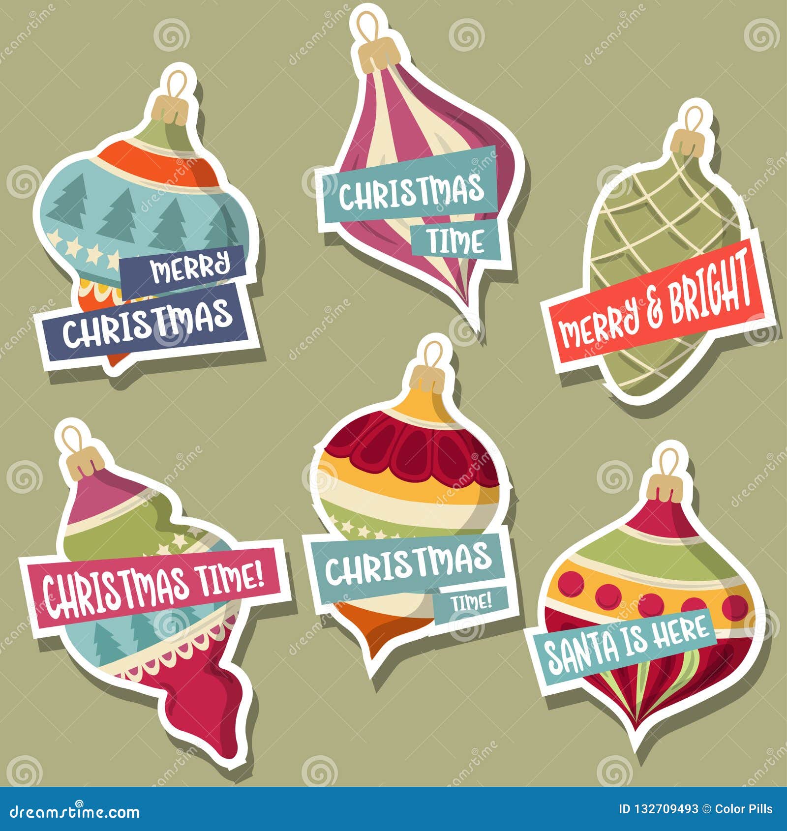 Christmas Stickers Collection with Christmas Balls and Wishes Stock ...