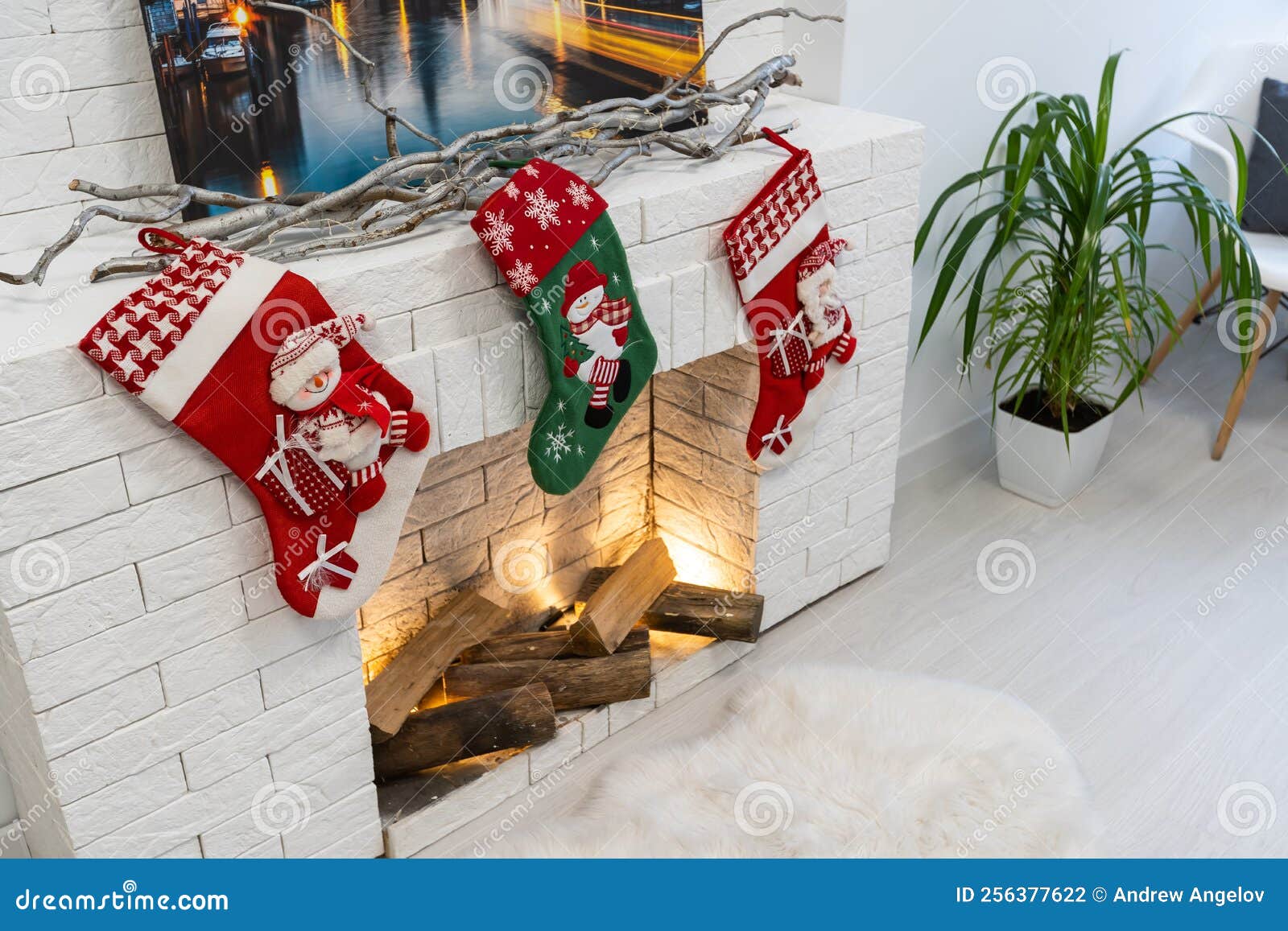 Christmas Stocking on Fireplace Background. Stock Photo - Image of ...