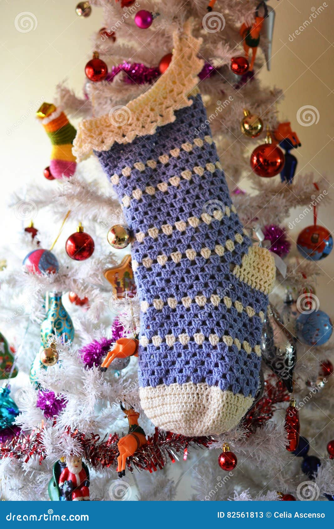 Christmas Stocking on Tree stock image. Image of noel - 82561813